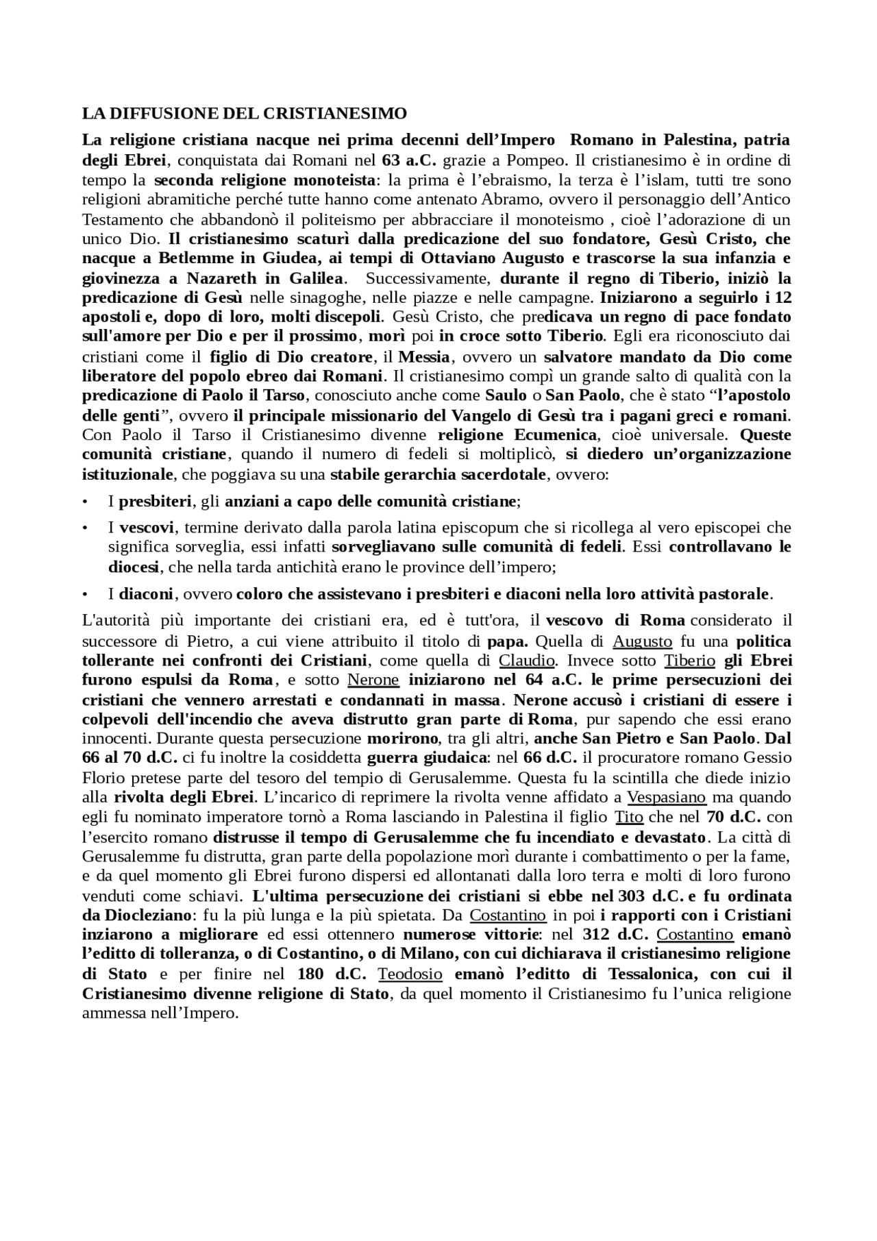 La Diffusione Del Cristianesimo Sintesi Del Corso Di Storia Romana