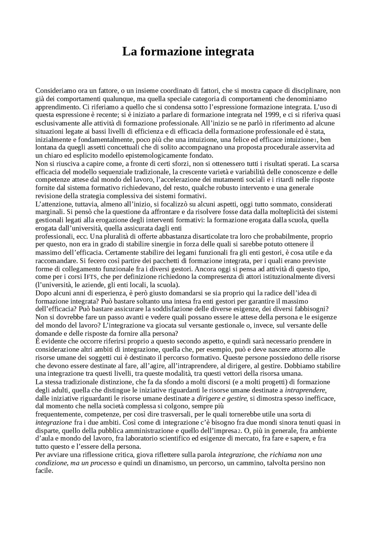 La Formazione Integrata Docsity