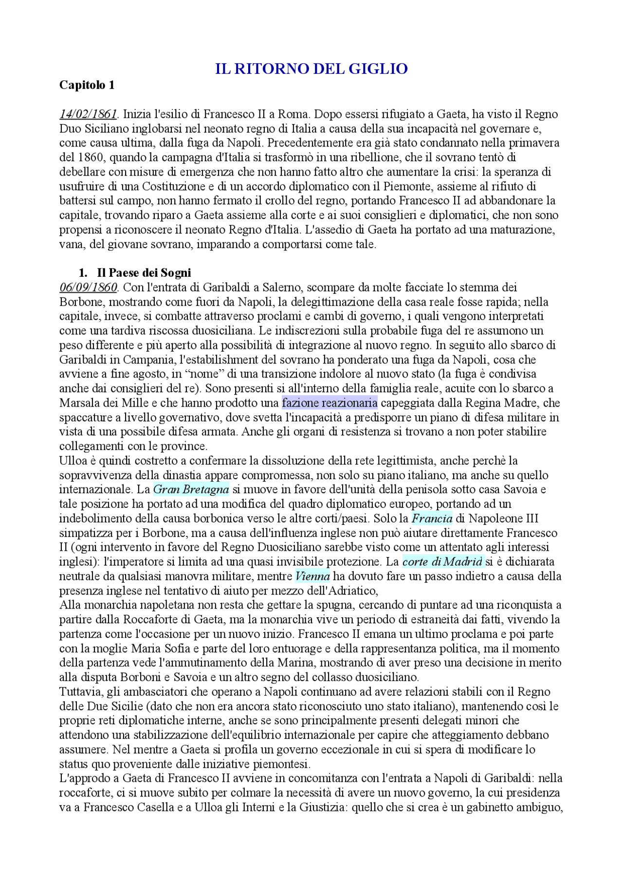 Riassunto Il Ritorno Del Giglio Docsity