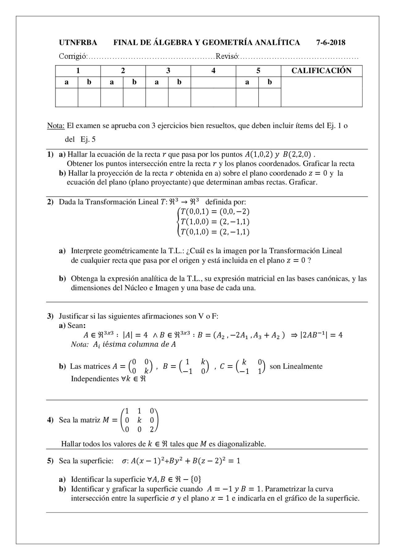 Álgebra Y Geometría Analítica Ejercicios Resueltos Utn Docsity