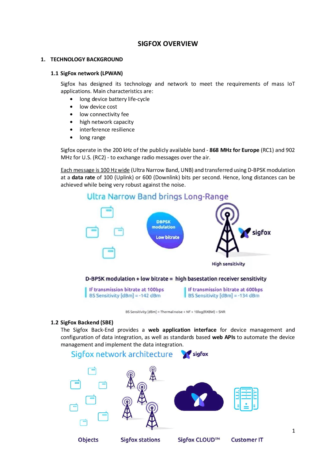 Sigfox overview: Architecture and Message Protocol - Docsity