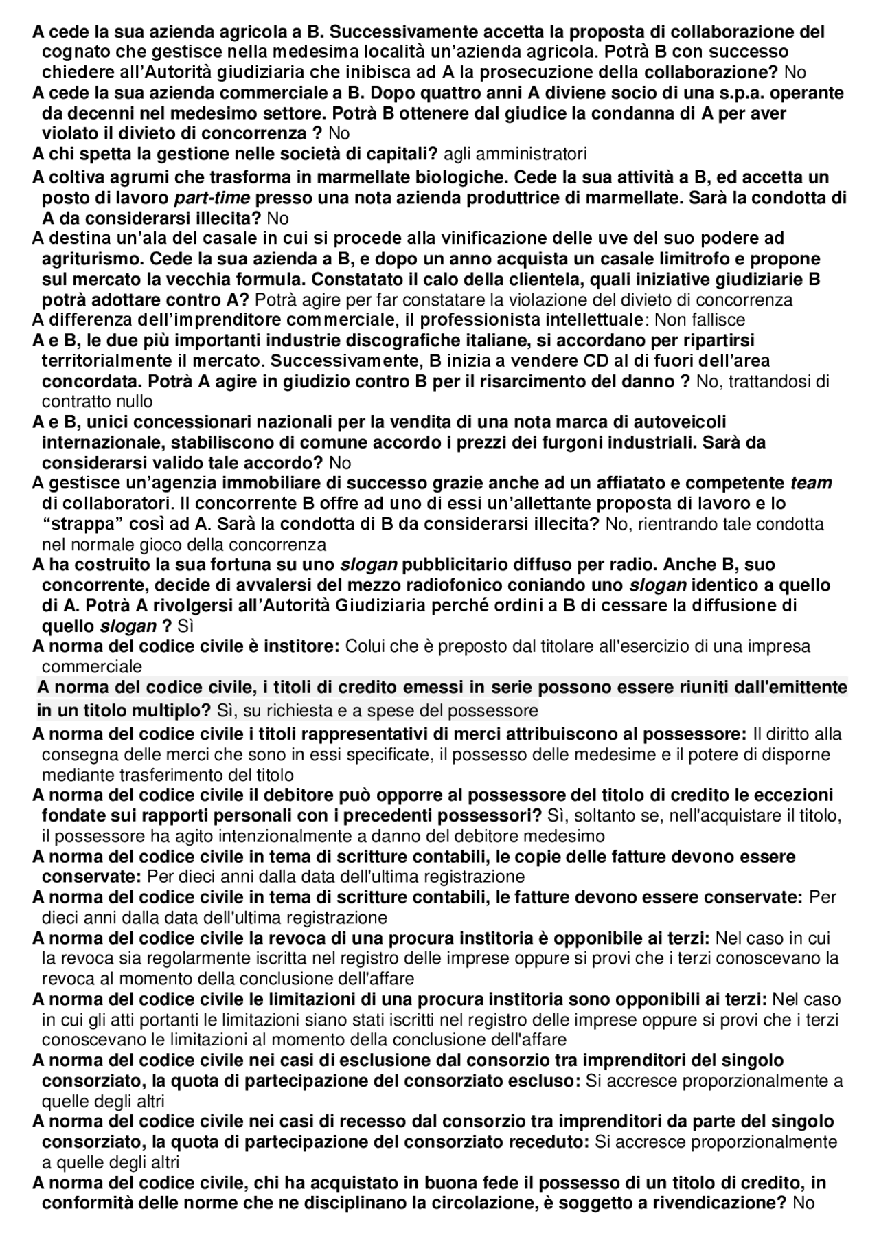 Diritto Commerciale Unicusano Docsity