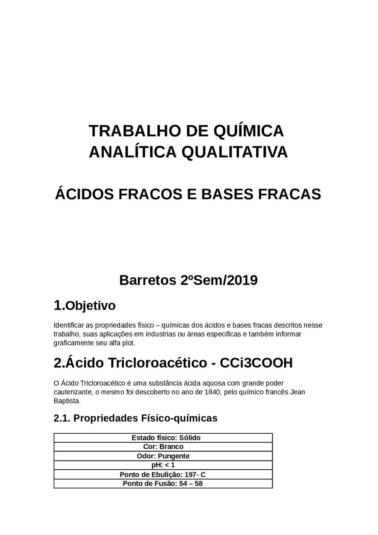 ÁCIDOS FRACOS E BASES FRACAS - Docsity
