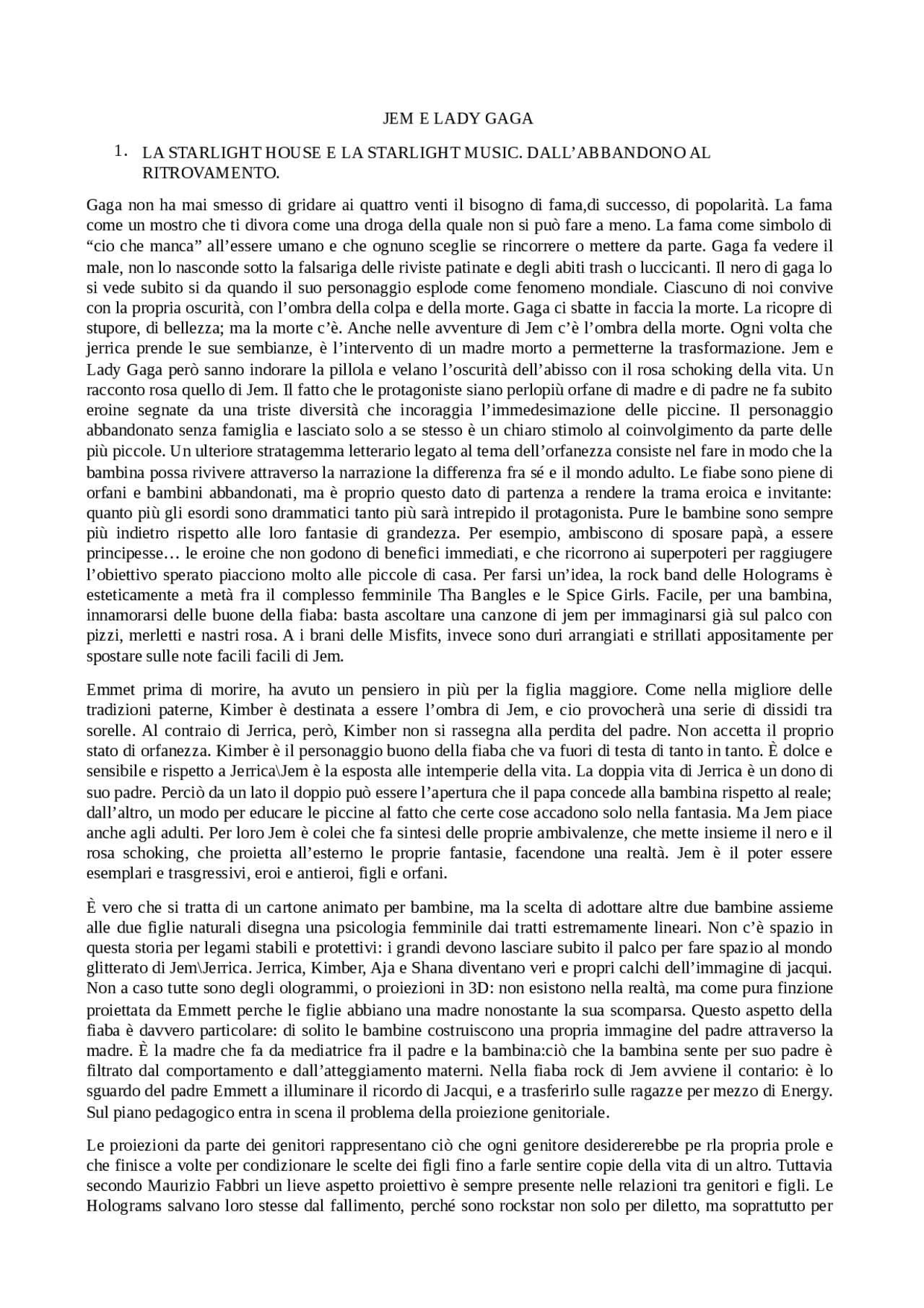 Riassunto Di Jem E Lady Gaga Docsity