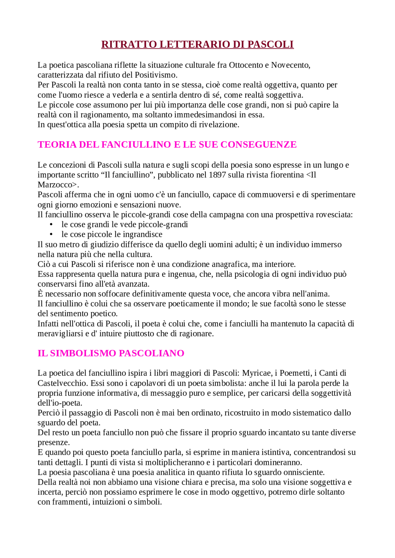 Riassunto Di Pascoli Docsity