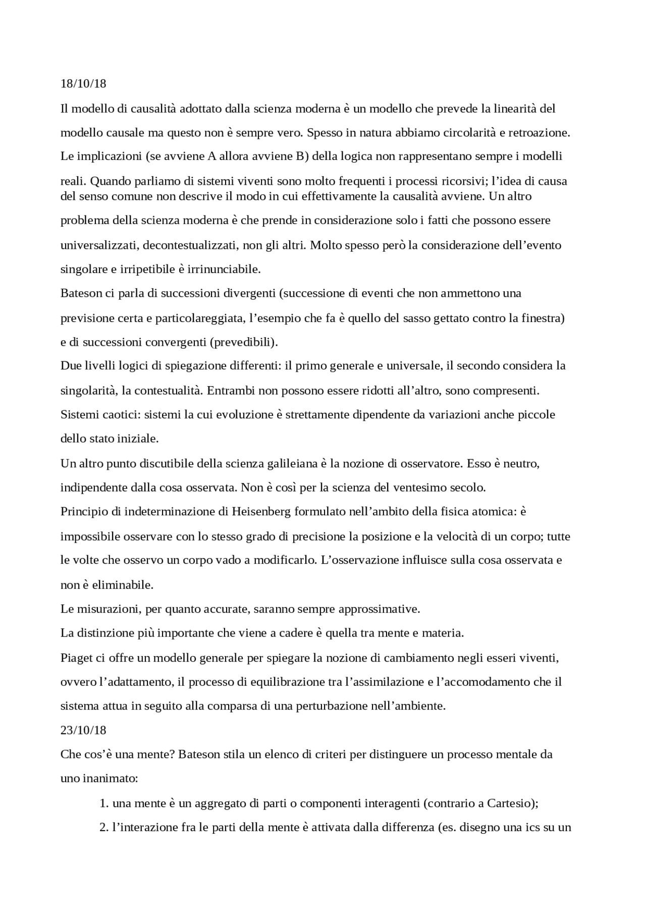 Appunti Su Bateson E Verso Unecologia Della Mente Docsity