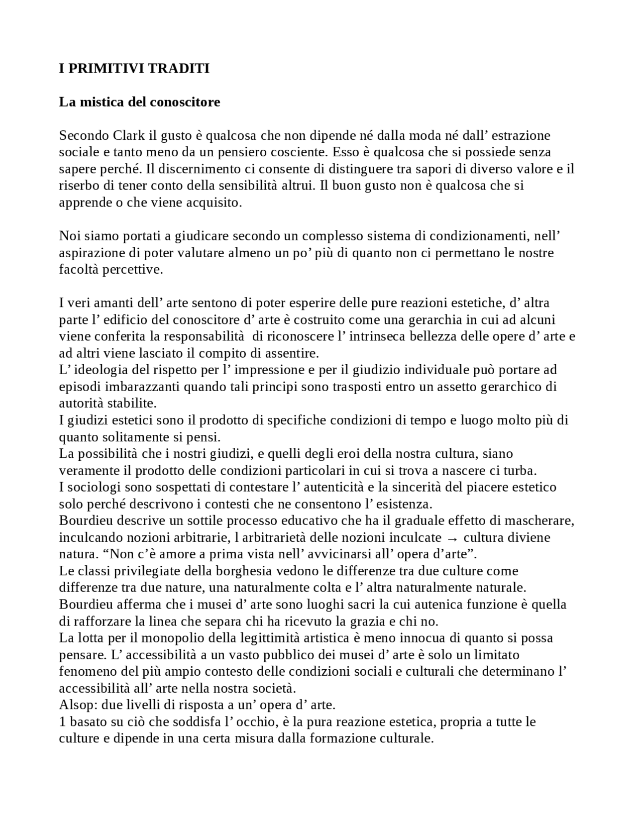 Sintesi I Primitivi Traditi Docsity