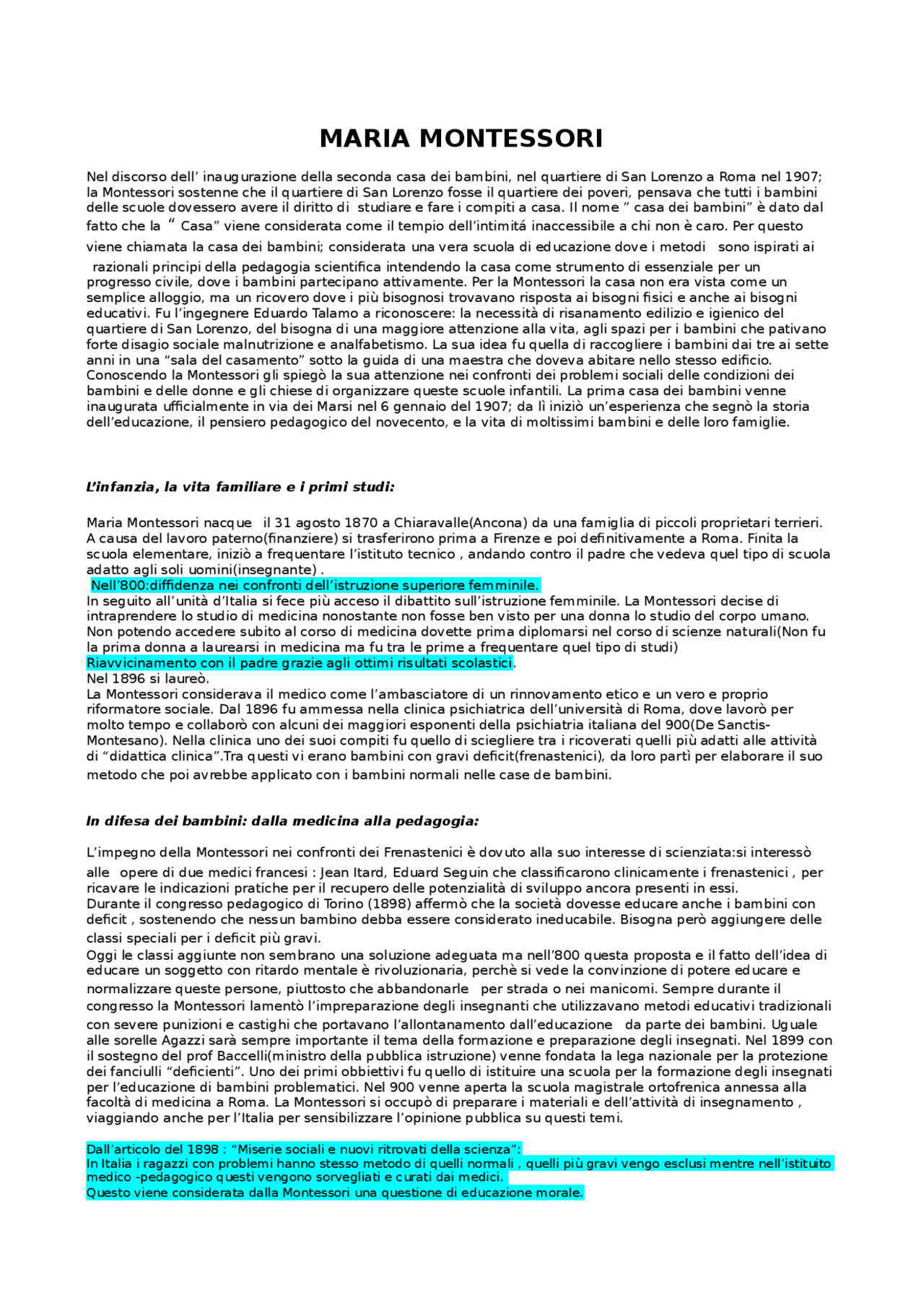 Prima Parte Montessori Docsity