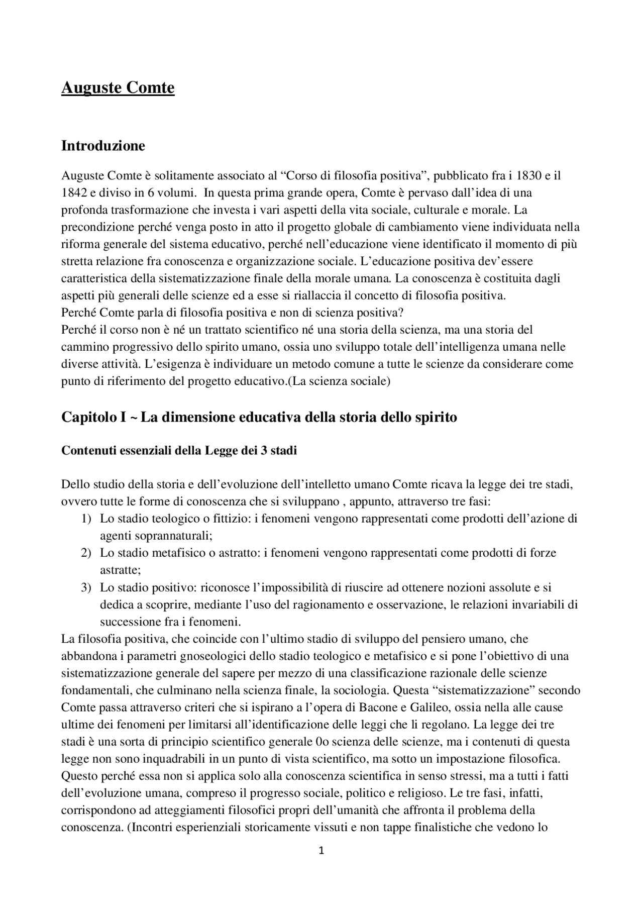 Sintesi Del Pensiero Di Auguste Comte Docsity