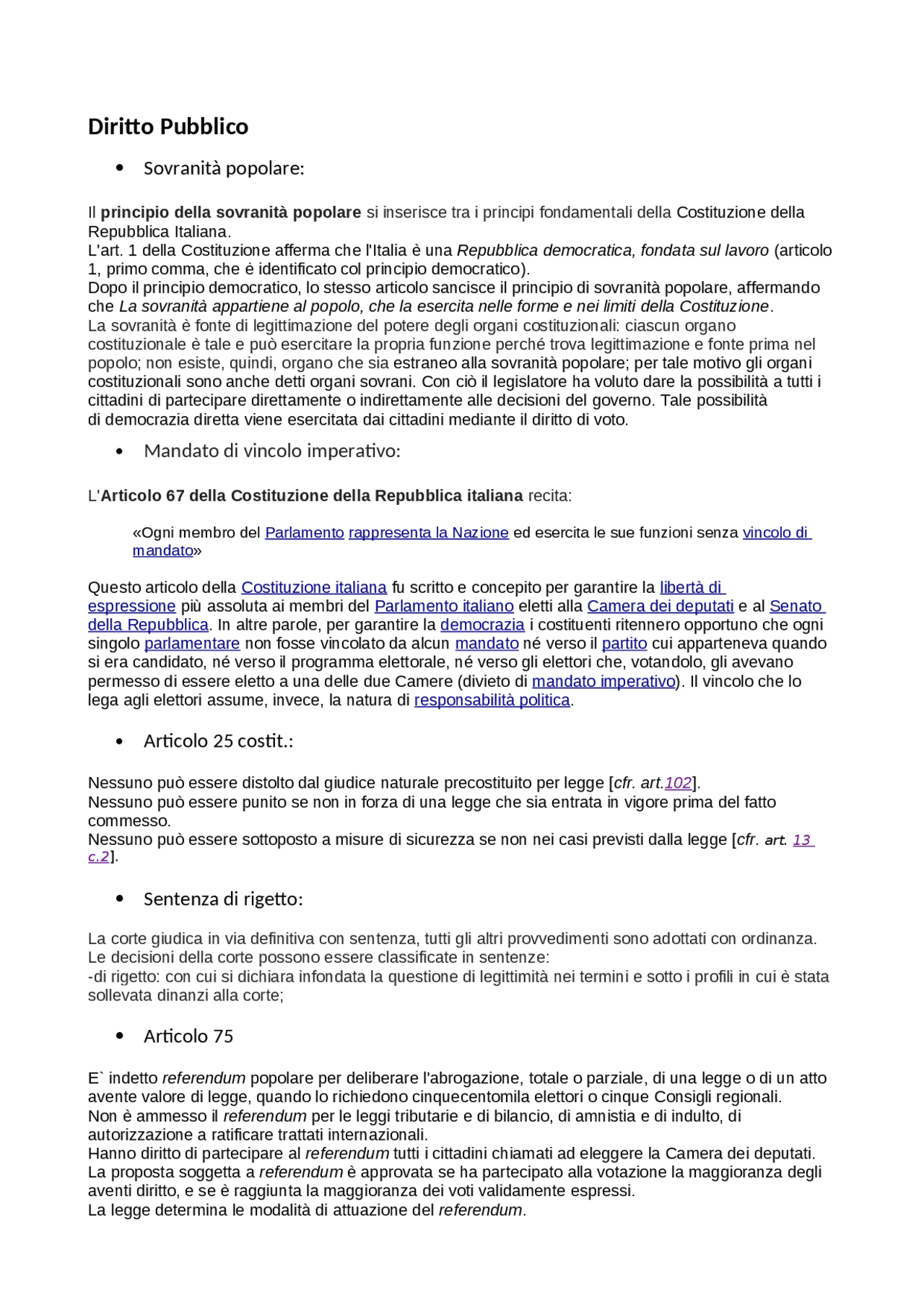 Diritto Pubblico - risposte a domande quaestiones - Docsity