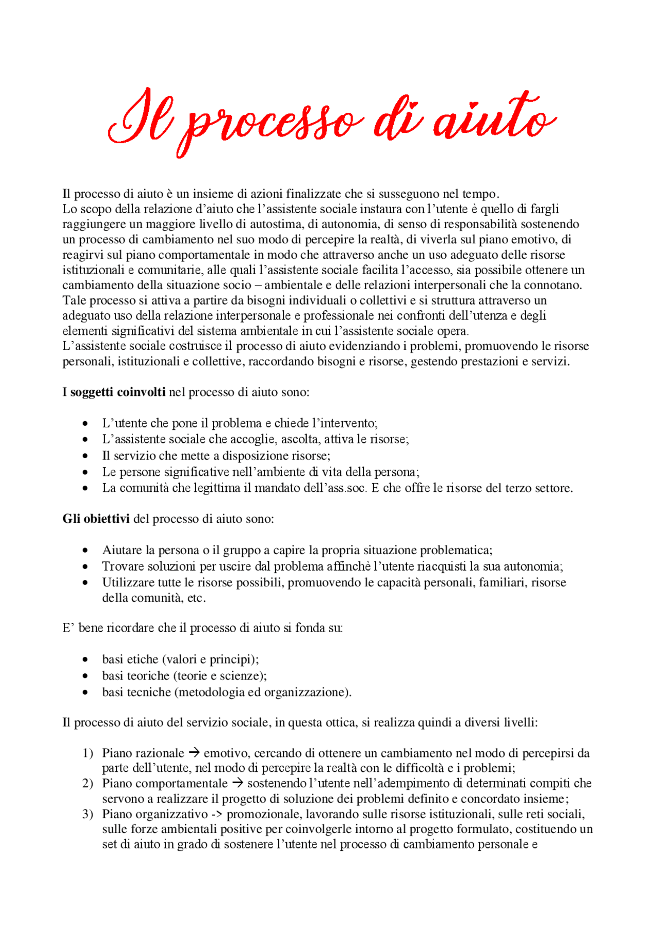 Il Processo Di Aiuto Riassunto Per Lesame Di Stato Albo B Docsity