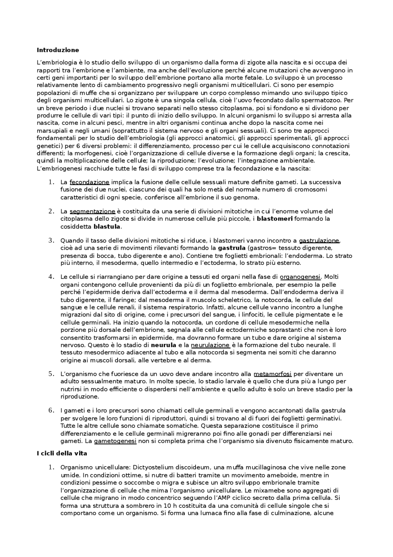 Sbobinature Di Biologia Dello Sviluppo Docsity