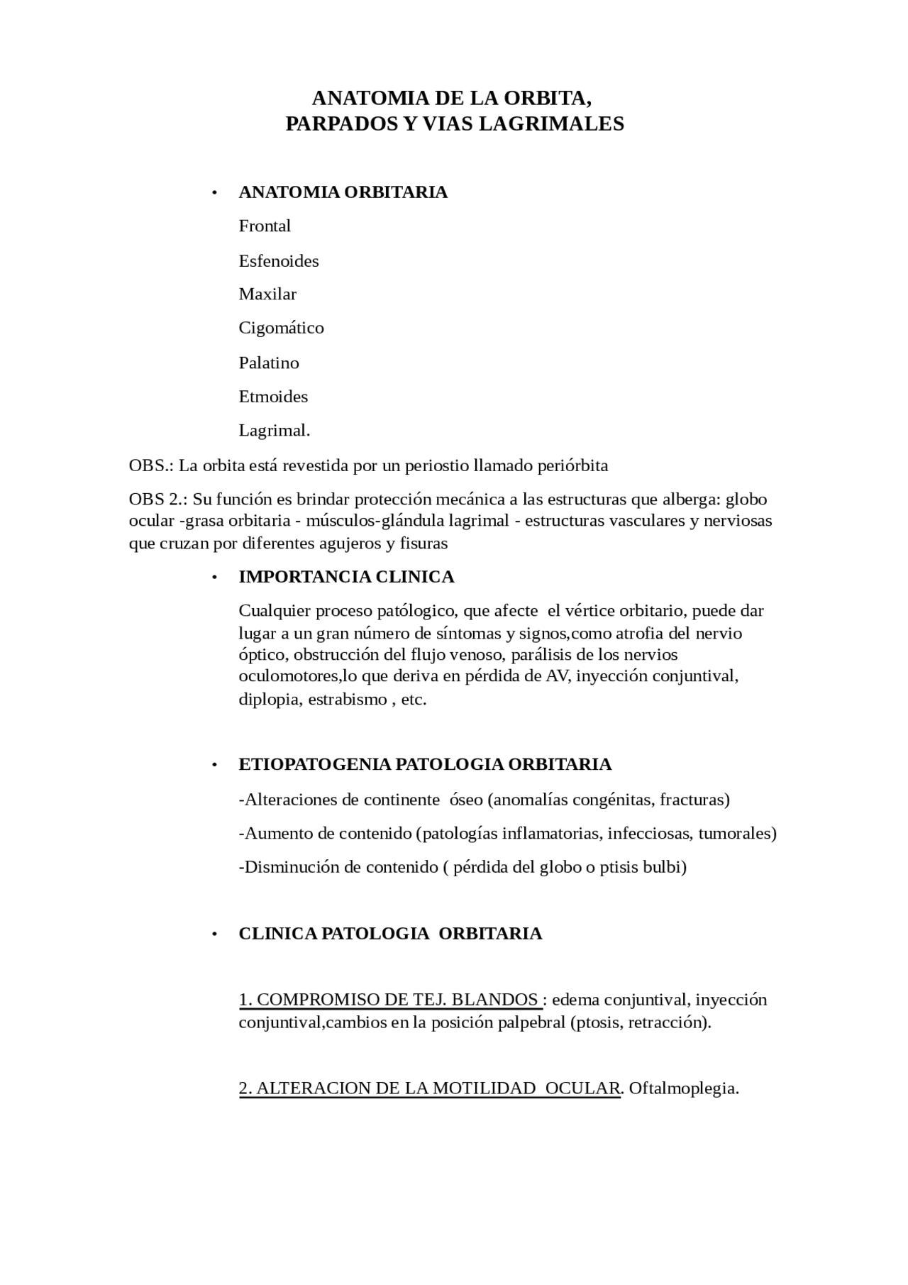 Oftalmologia Resumen Apuntes Clase Anatomia Orbita Docsity