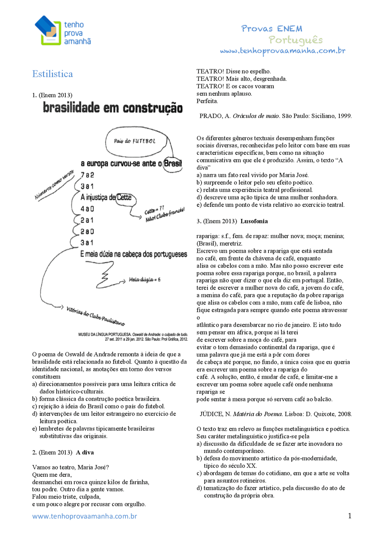 Portugues Questoes Enem Schemes And Mind Maps Portuguese Docsity