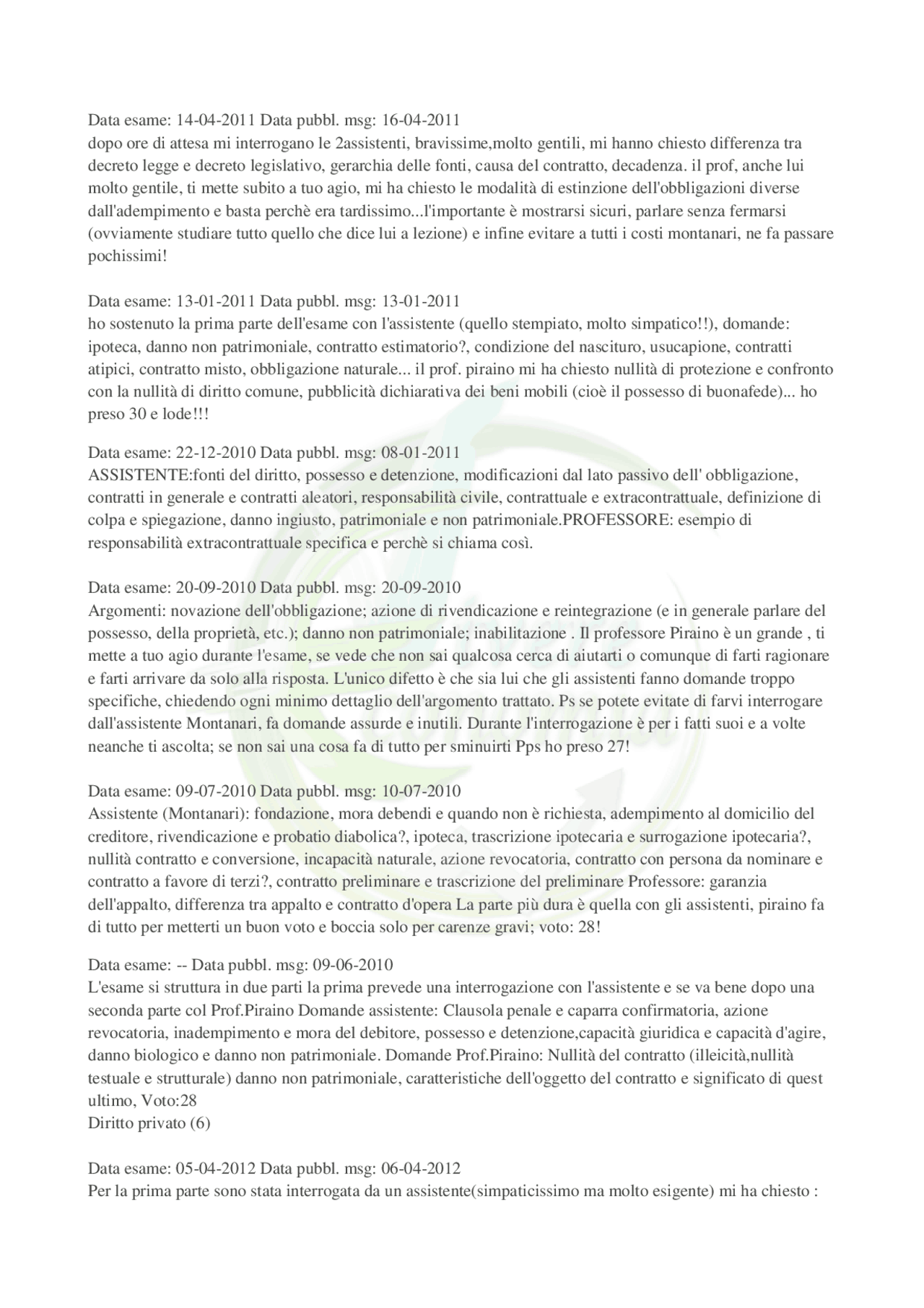 Domande Esame Diritto Privato Docsity