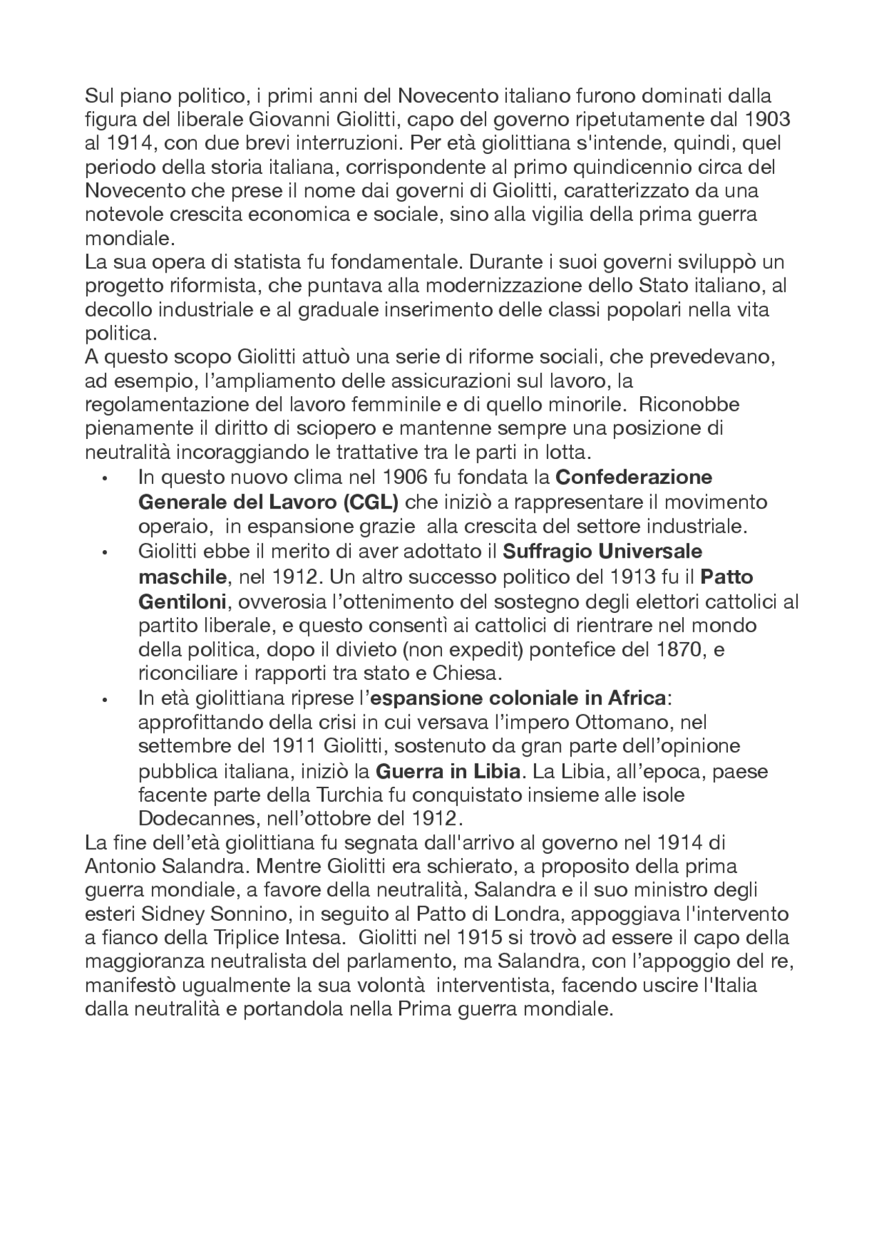 Riassunto Storia Su Giolitti Docsity