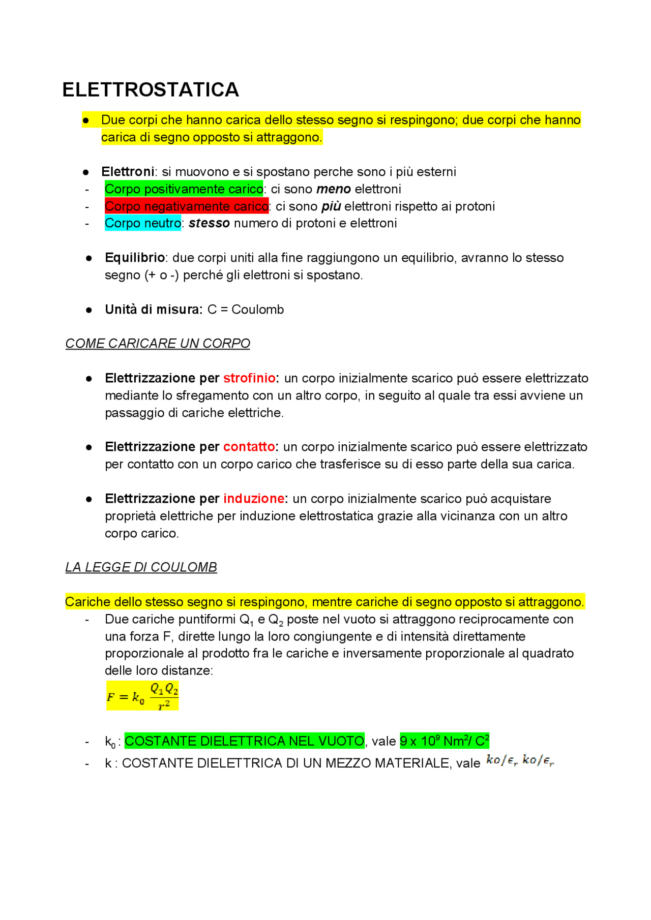 Elettrostatica, Fisica - Docsity
