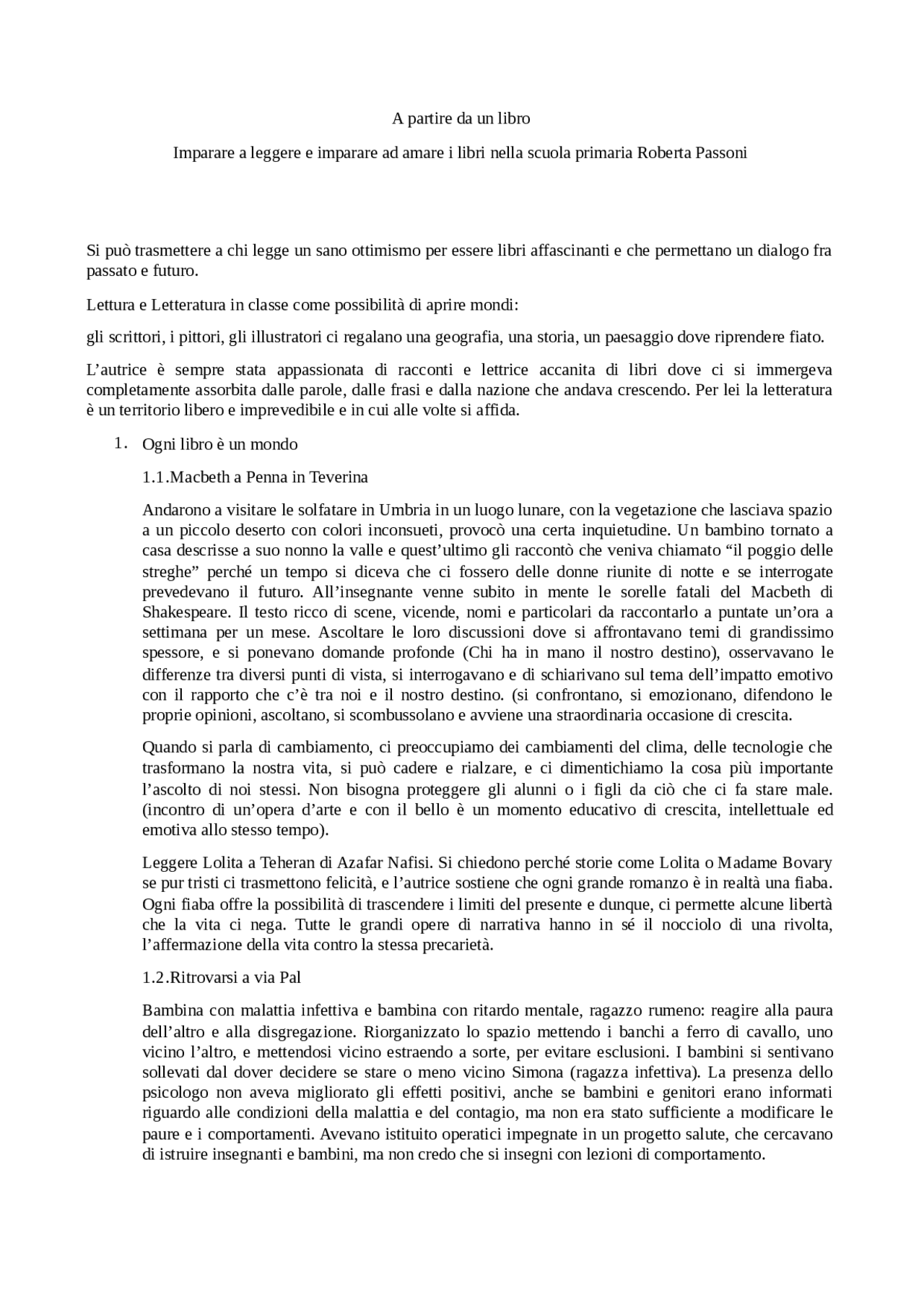 A Partire Da Un Libro Di Roberta Passoni Docsity