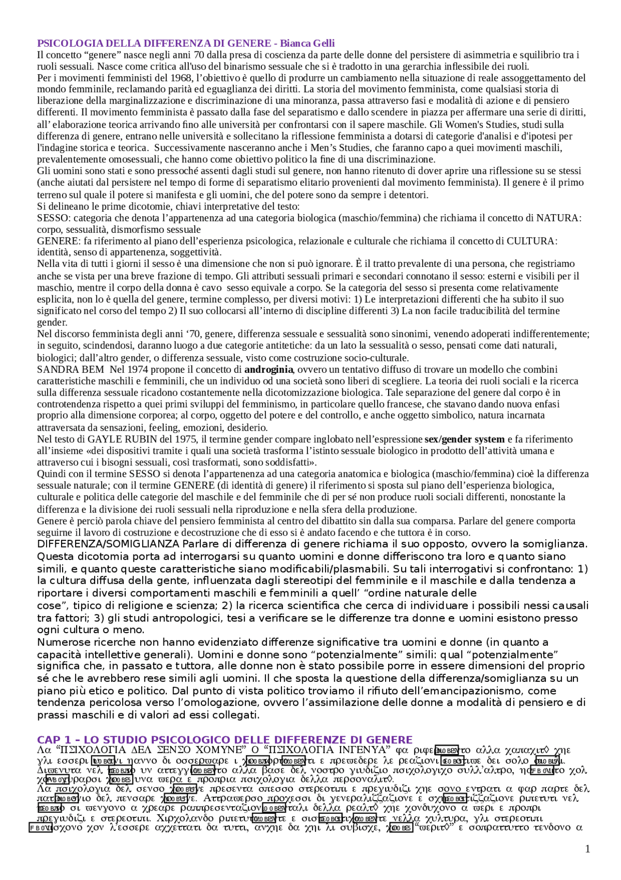 Psicologia Delle Differenze Di Genere Gelli Sintesi Del Corso Di