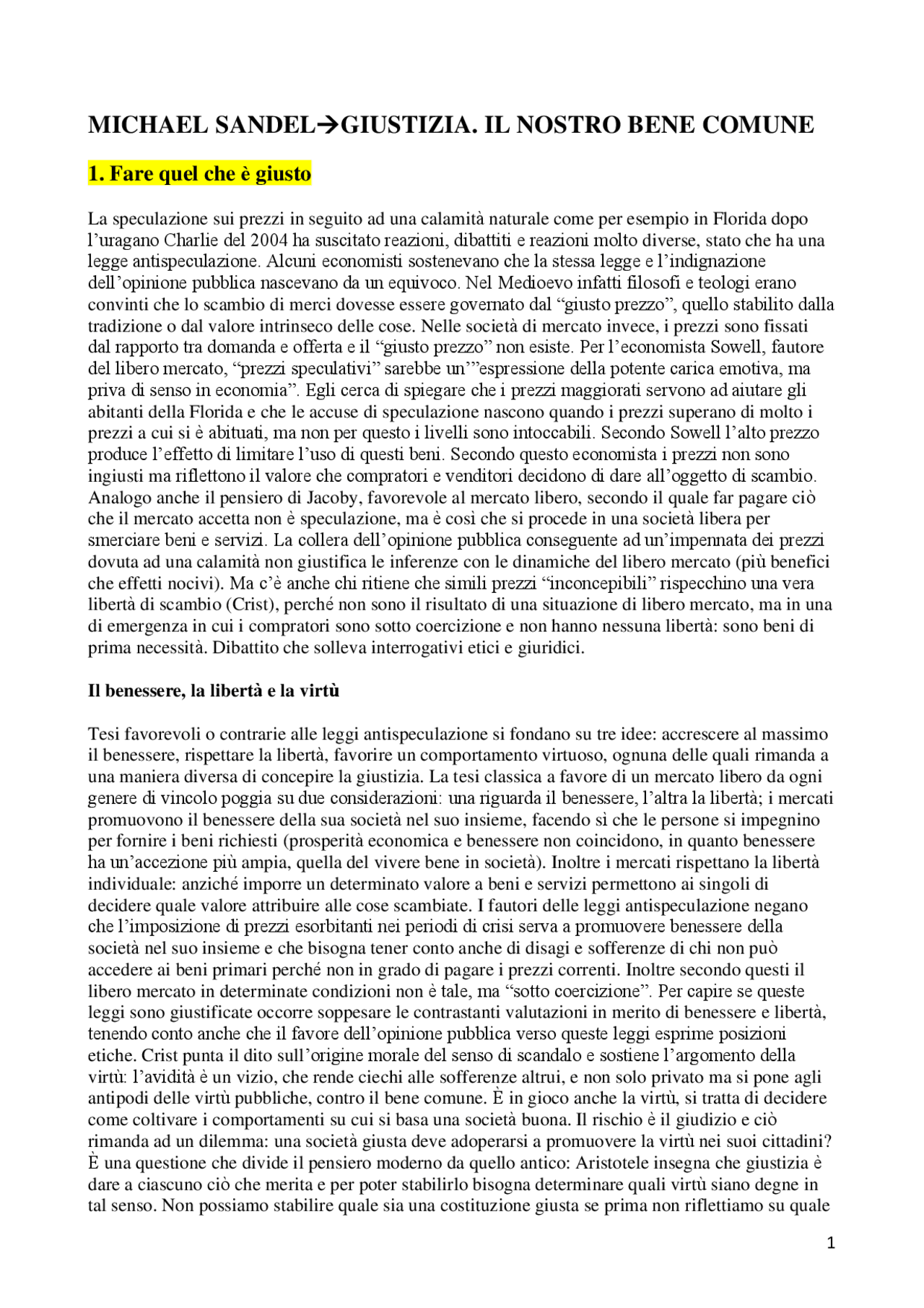 Riassunto Sandel Appunti Docsity