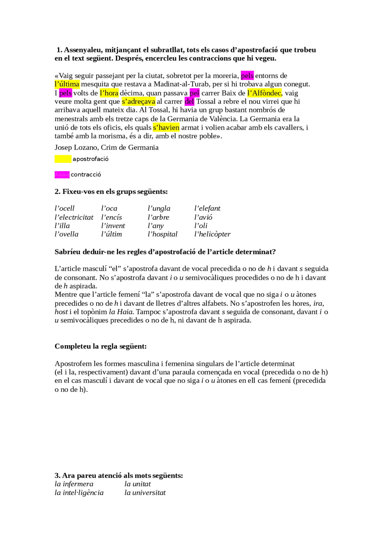 Exercicis De Llengua Catalana Tema 1 Ejercicios De Idioma Catalán
