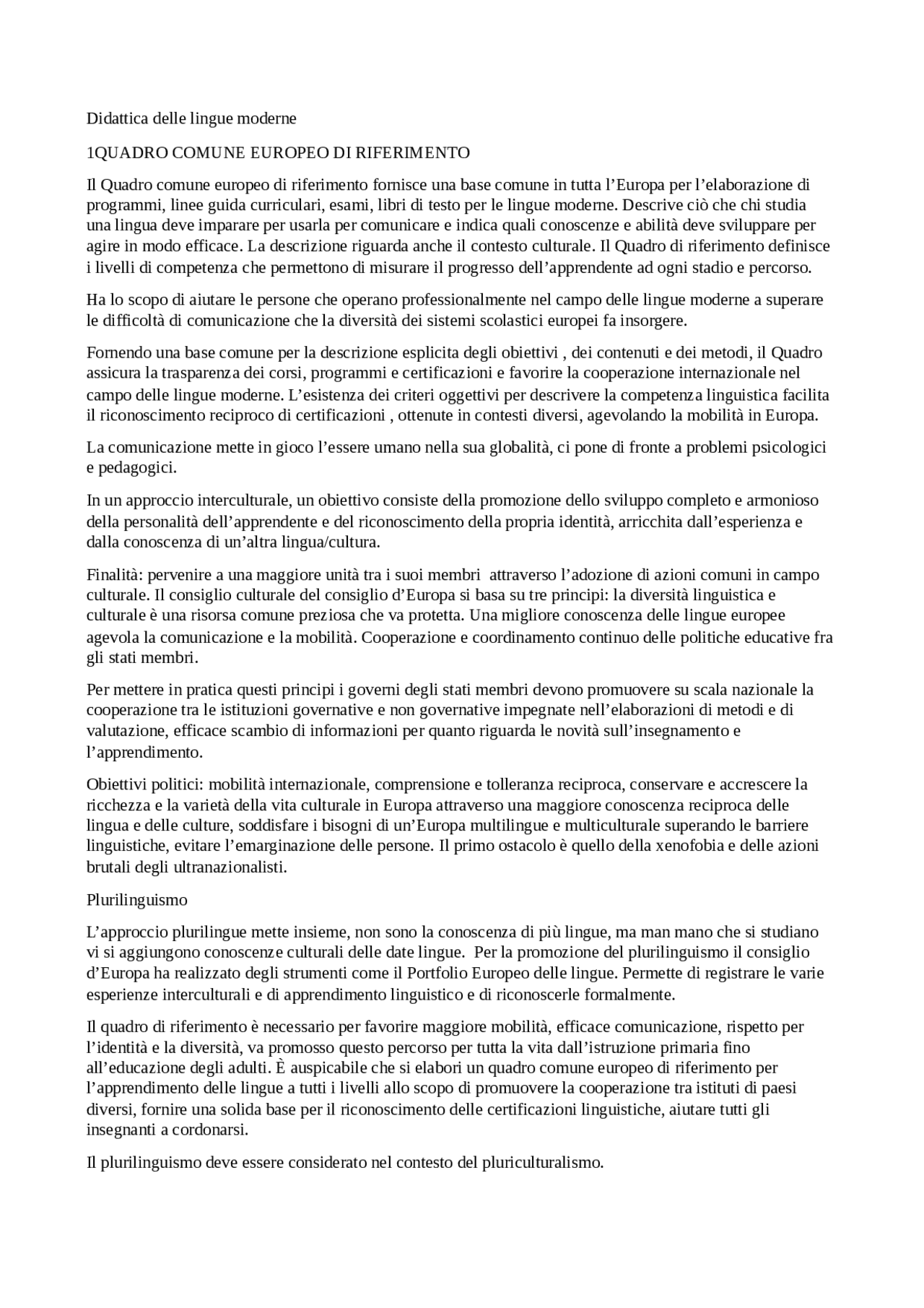 Riassunto Per Lesame Didattica Delle Lingue Moderne Docsity