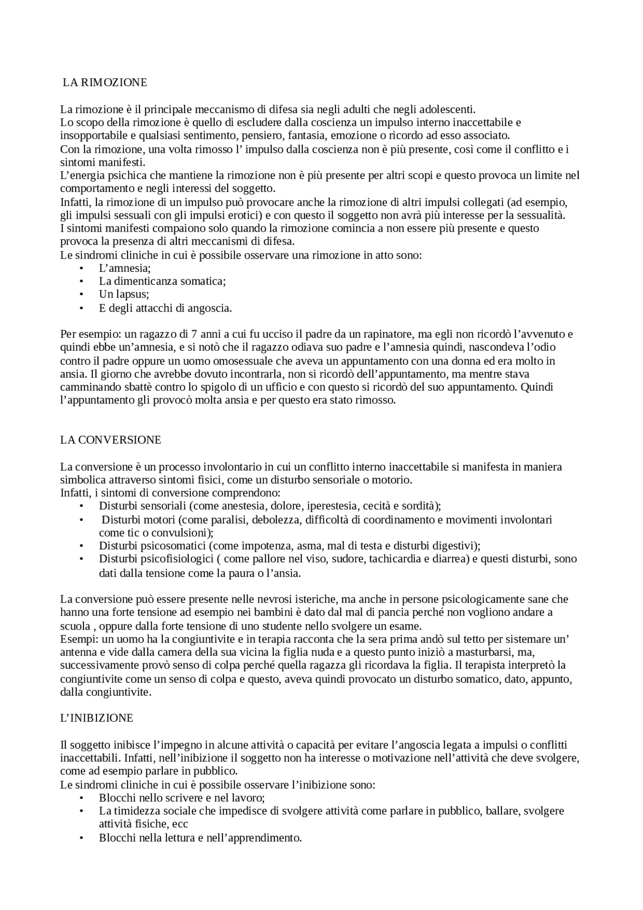 Appunti Meccanismi Di Difesa Docsity