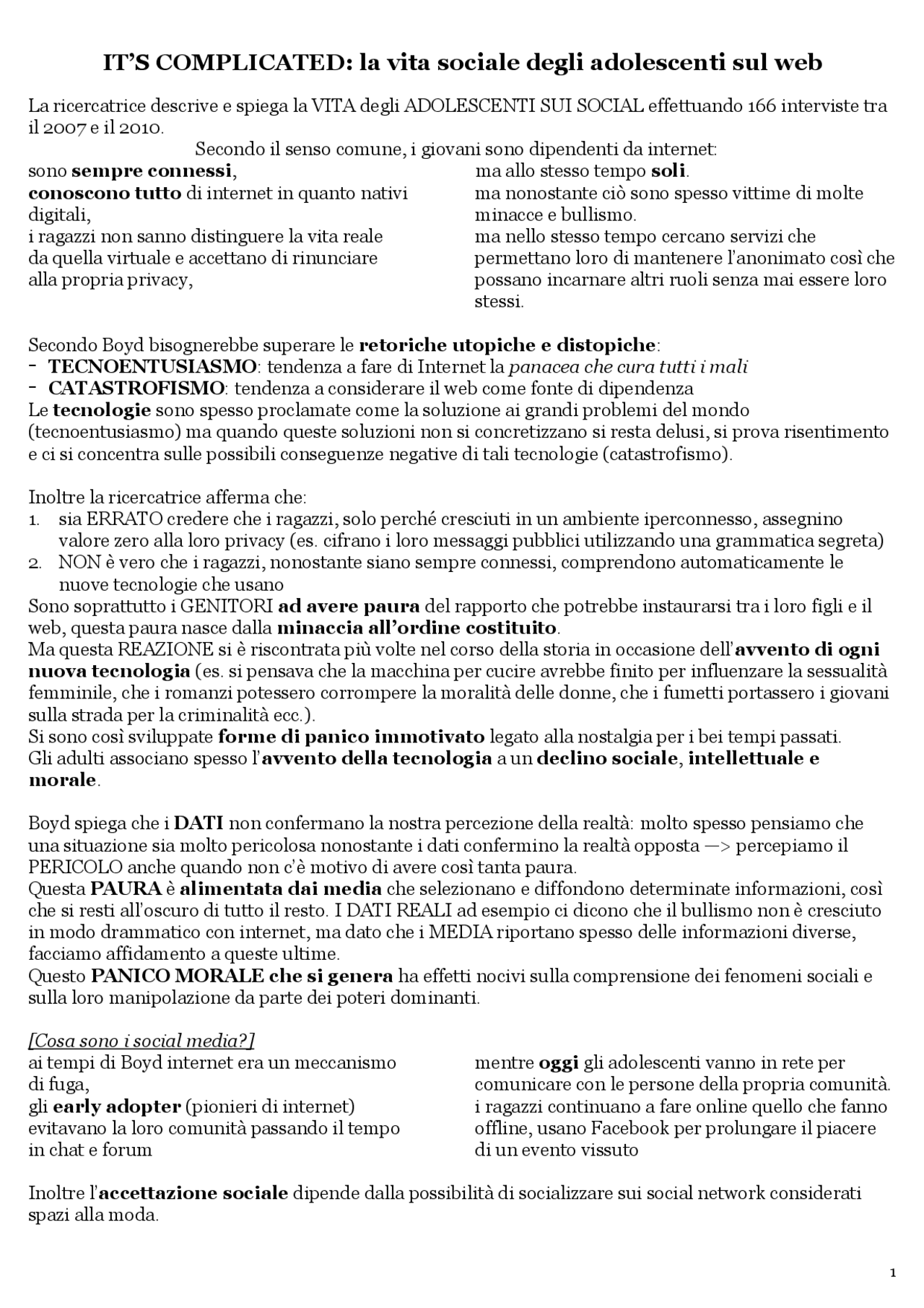 Its Complicated La Vita Sociale Degli Adolescenti Sul Web Docsity