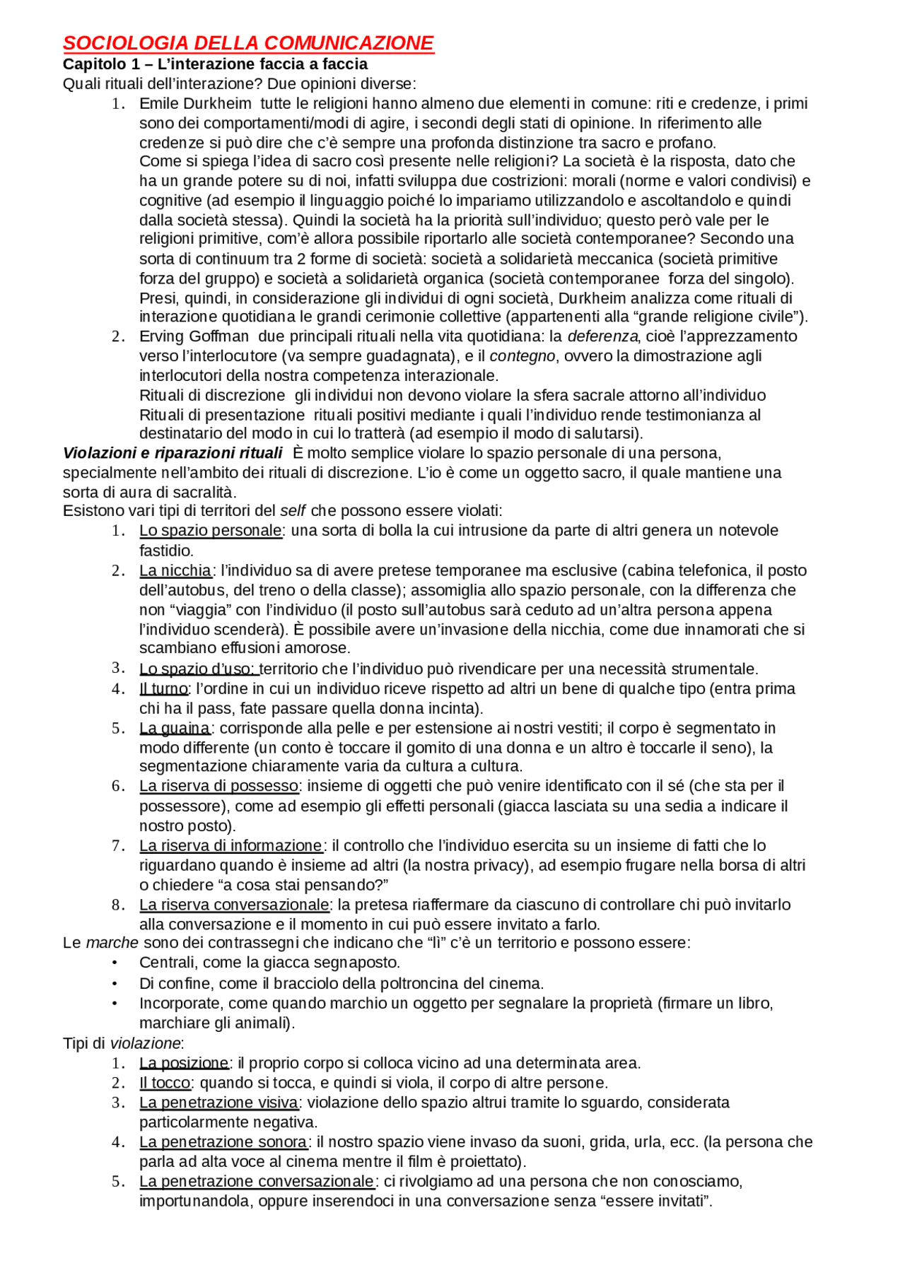 Sociologia Della Comunicazione Interpersonale F Boni Sintesi Docsity