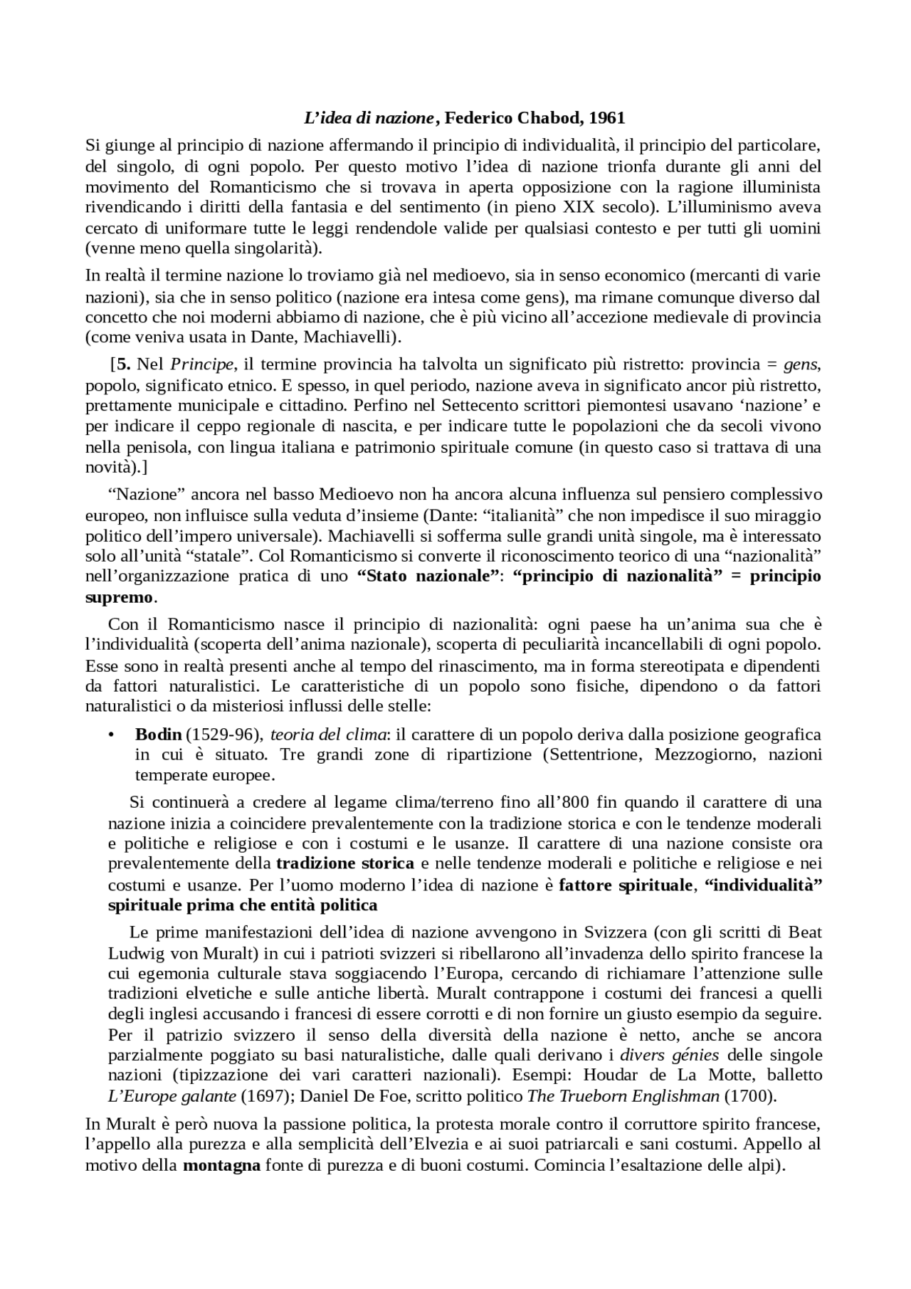 Lidea Di Nazione Federico Chabod Docsity