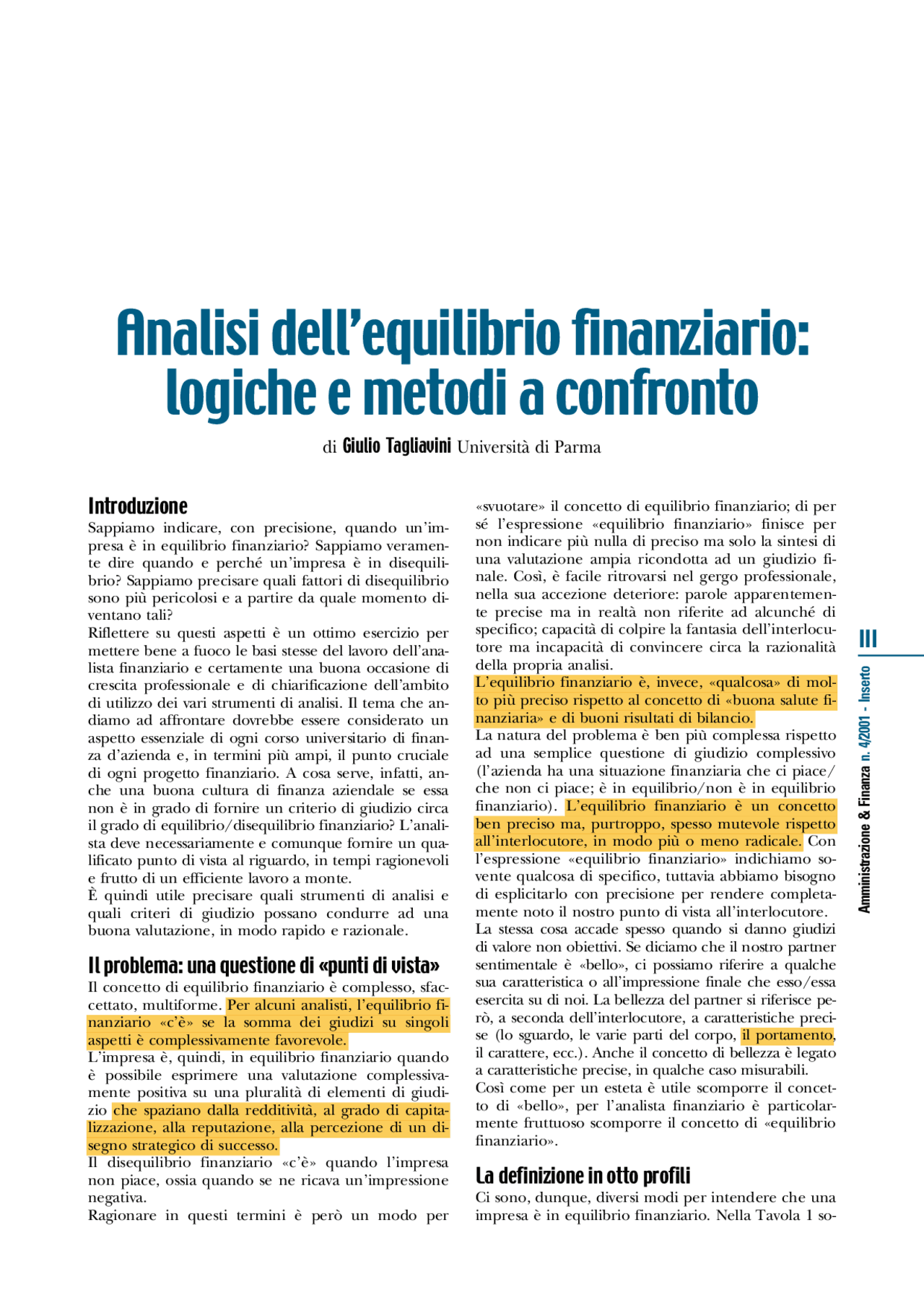 Analisi dell’equilibrio finanziario: logiche e metodi a confronto - Docsity