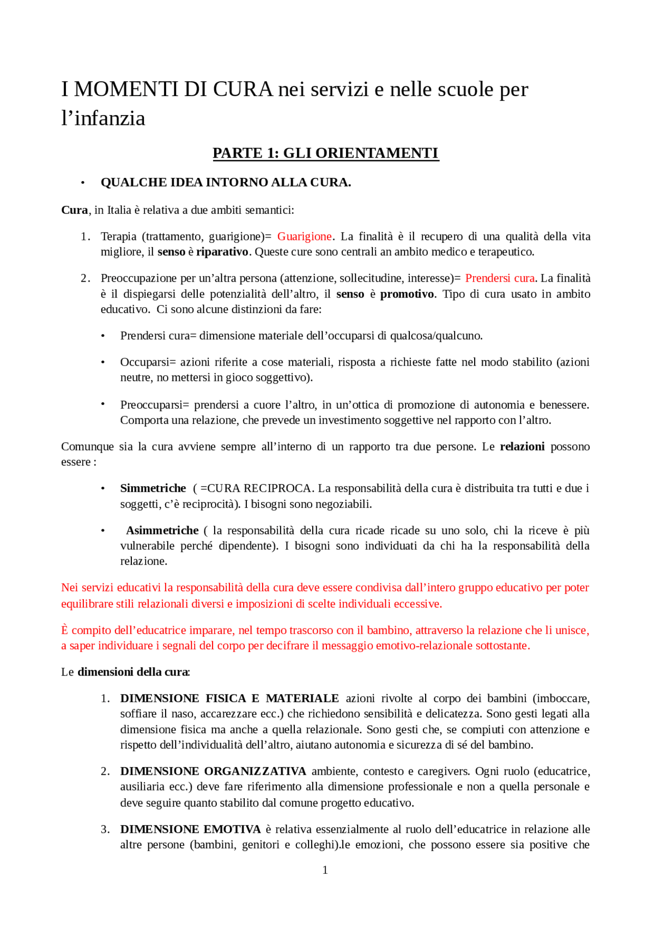 I Momenti Di Cura Riassunto Docsity