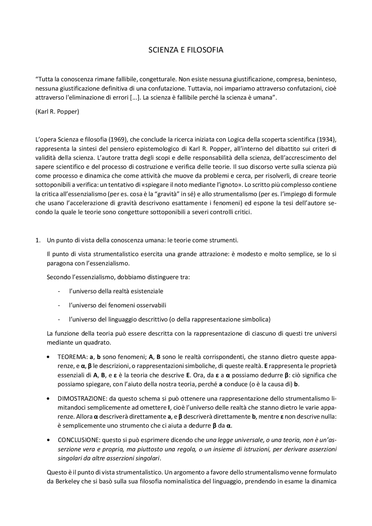 Scienza E Filosofia Di Karl Popper Docsity