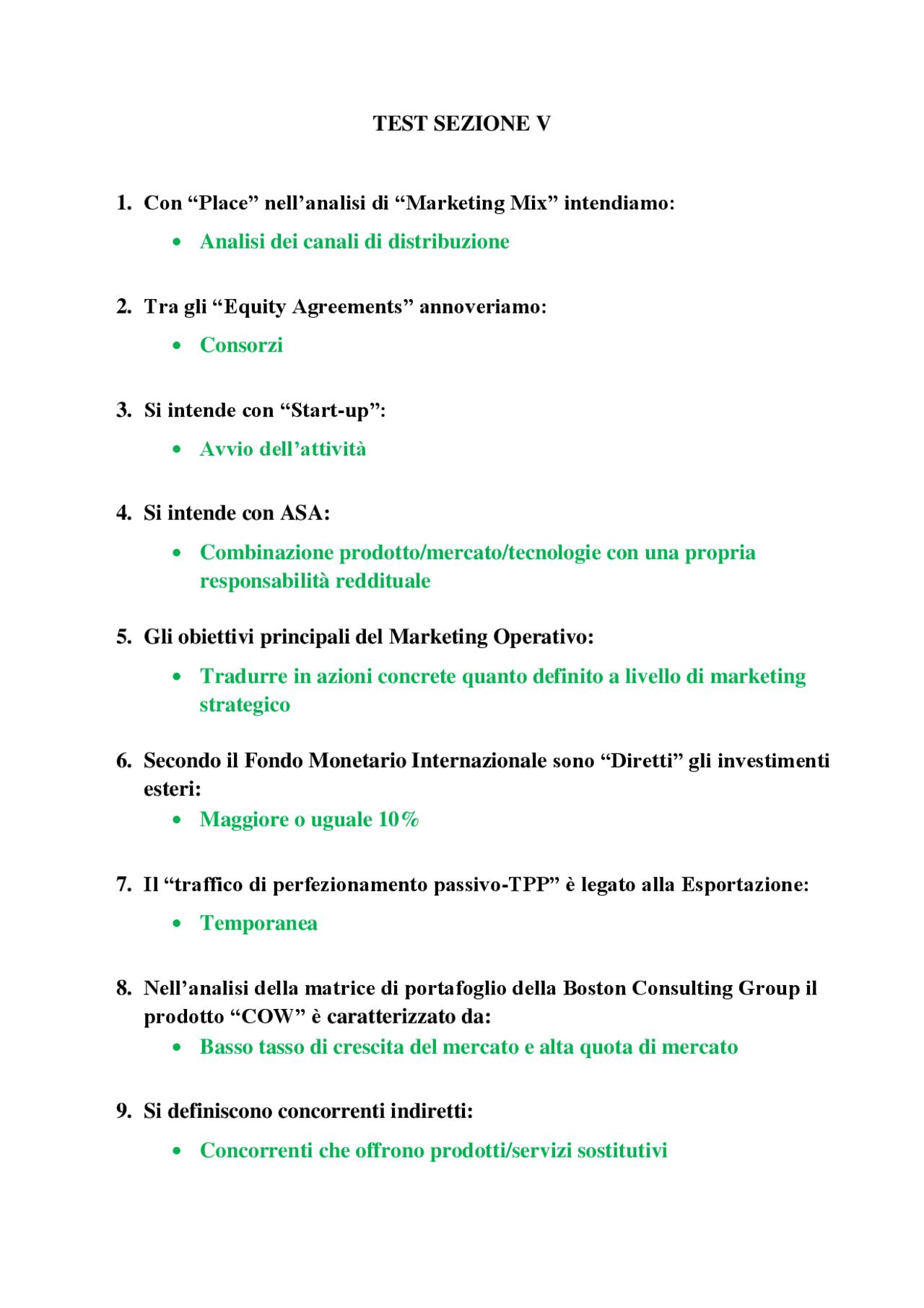 Test Completo Sezione V Master Marcom Prove Desame Di Economia Docsity