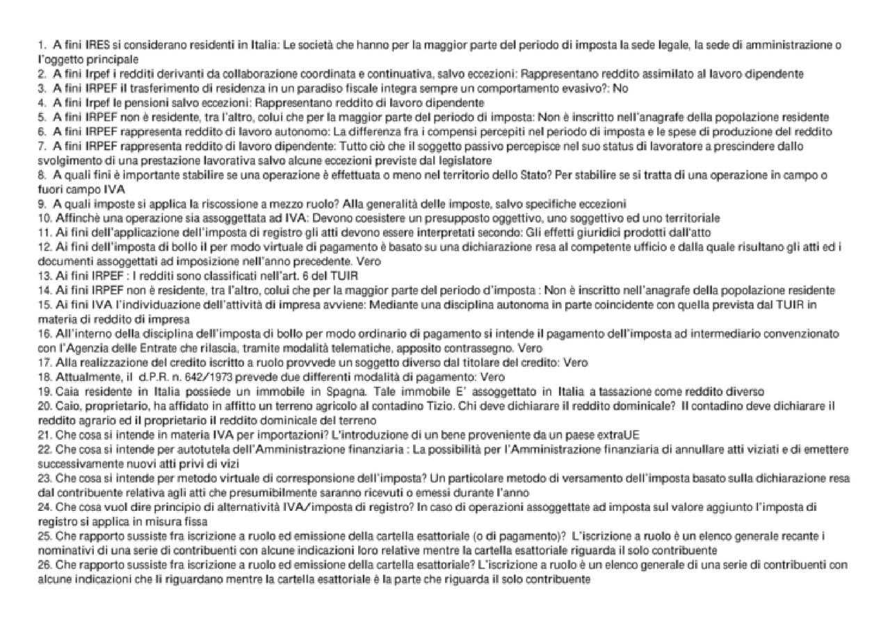 Domande D Esame Diritto Tributario Aperte E Multiple Facile