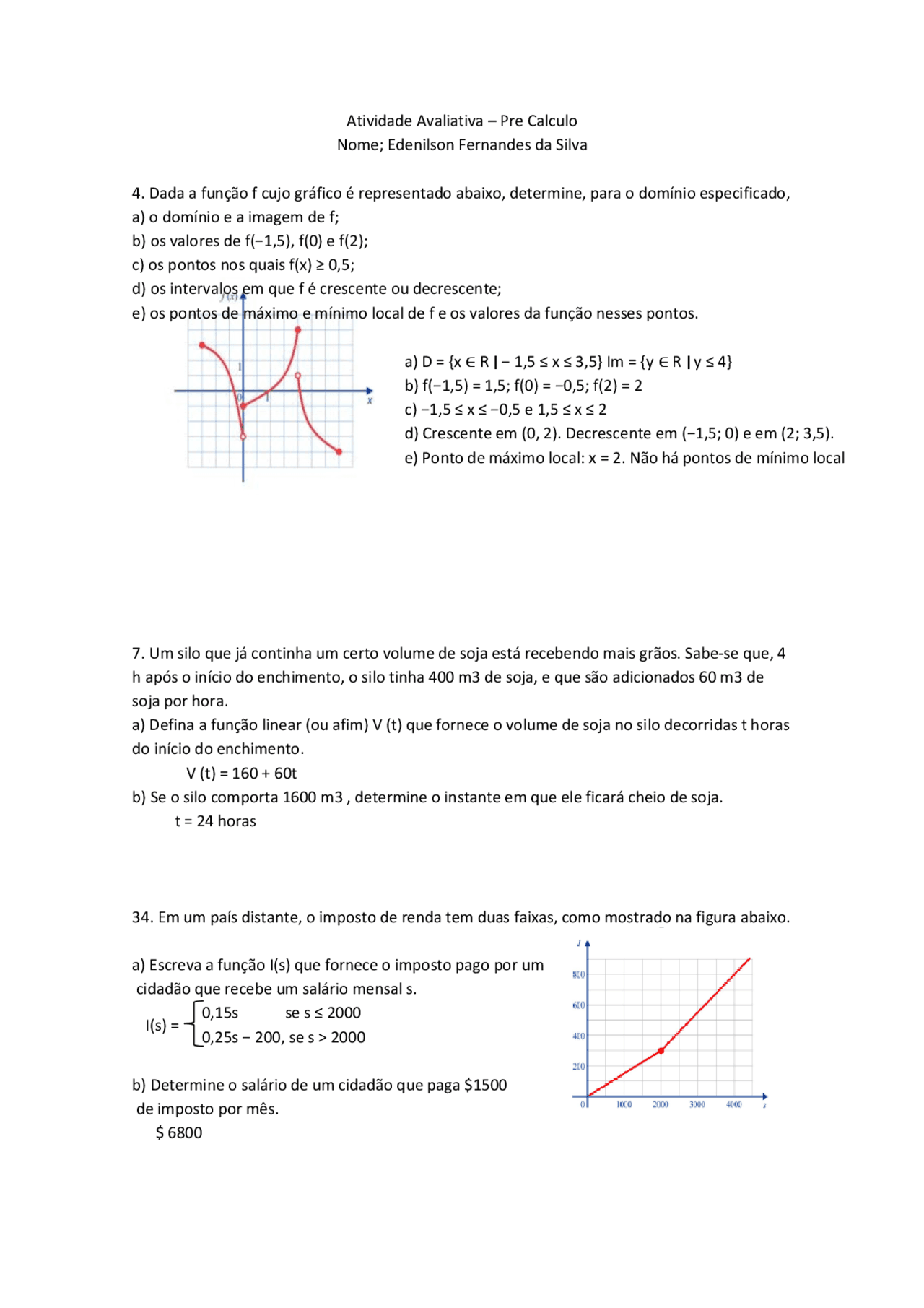 Atividade Avaliativa Calculo Exercises Calculus Docsity
