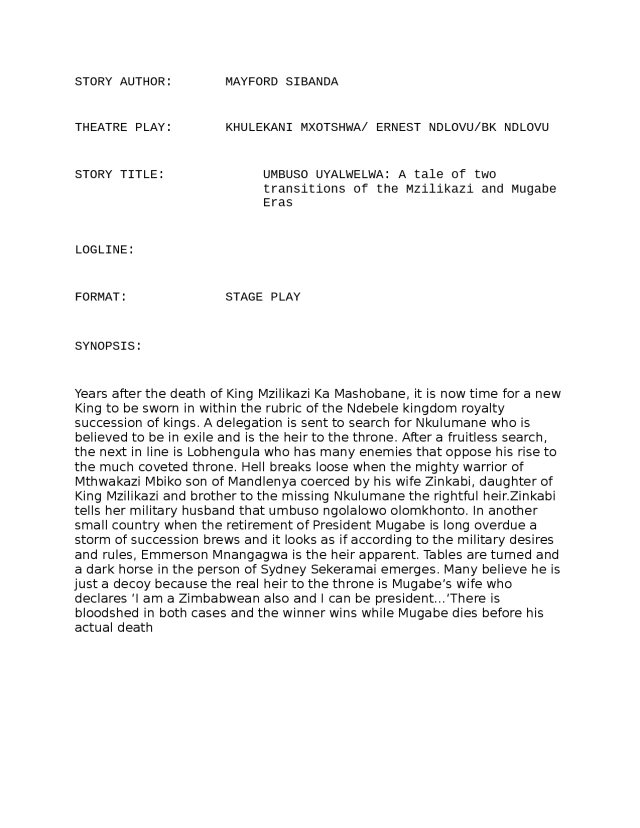 Study synopsis art of writing script - Docsity