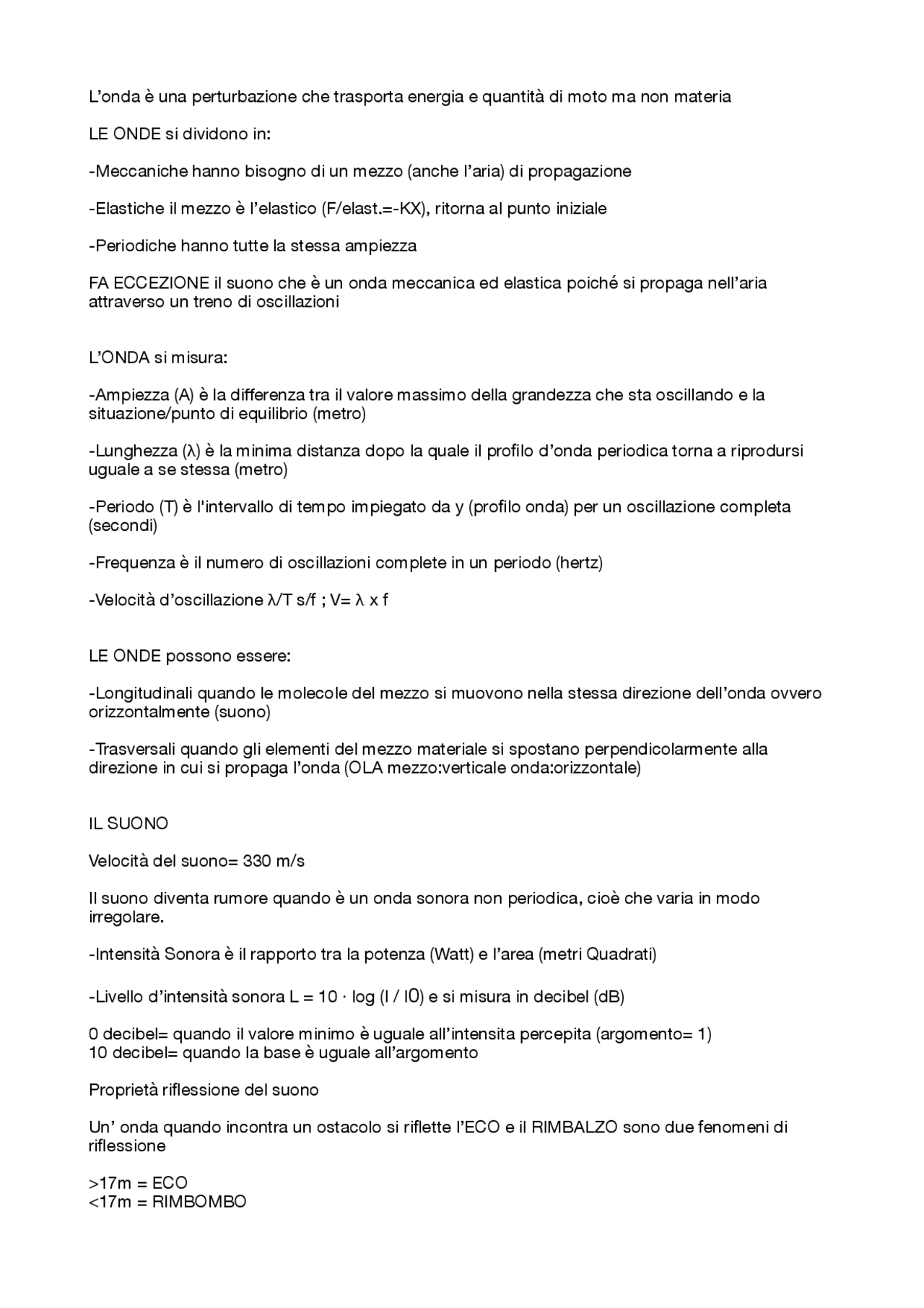 Ripasso Fisica Sulle Onde Il Suono E La Luce Docsity