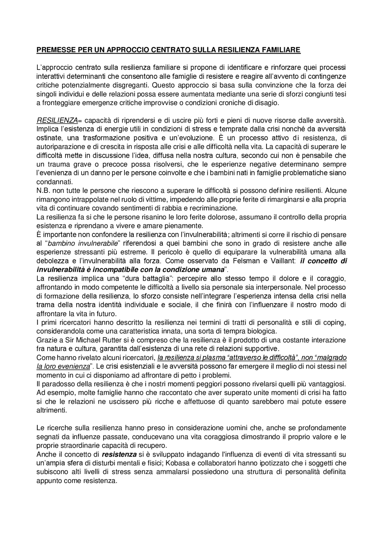 La resilienza familiare - Froma Walsh - Docsity