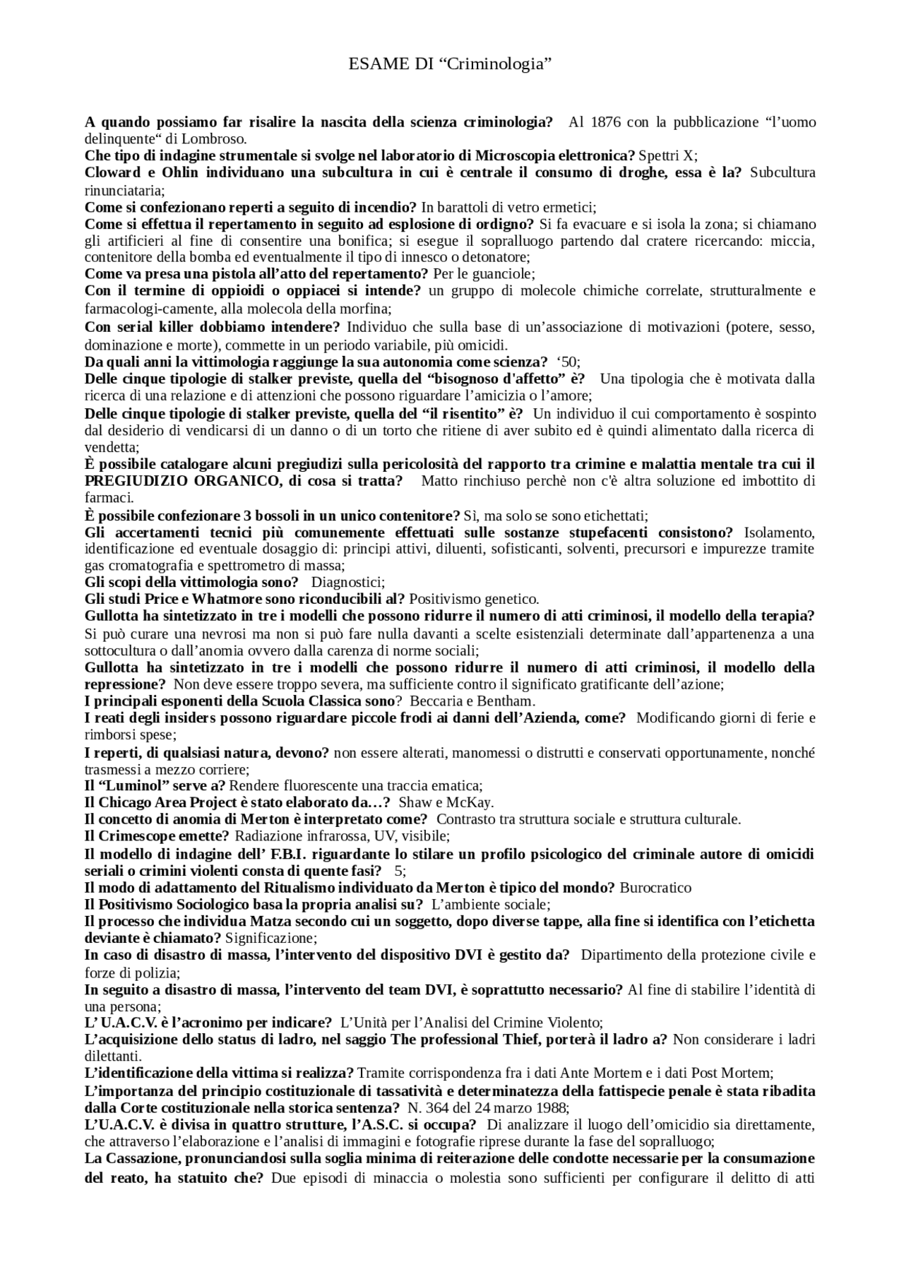 Esame Di Criminologia Docsity