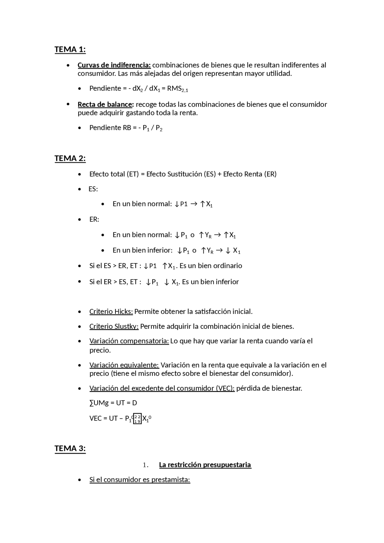 Esquema Fórmulas Microeconomía Resúmenes De Microeconomía Docsity