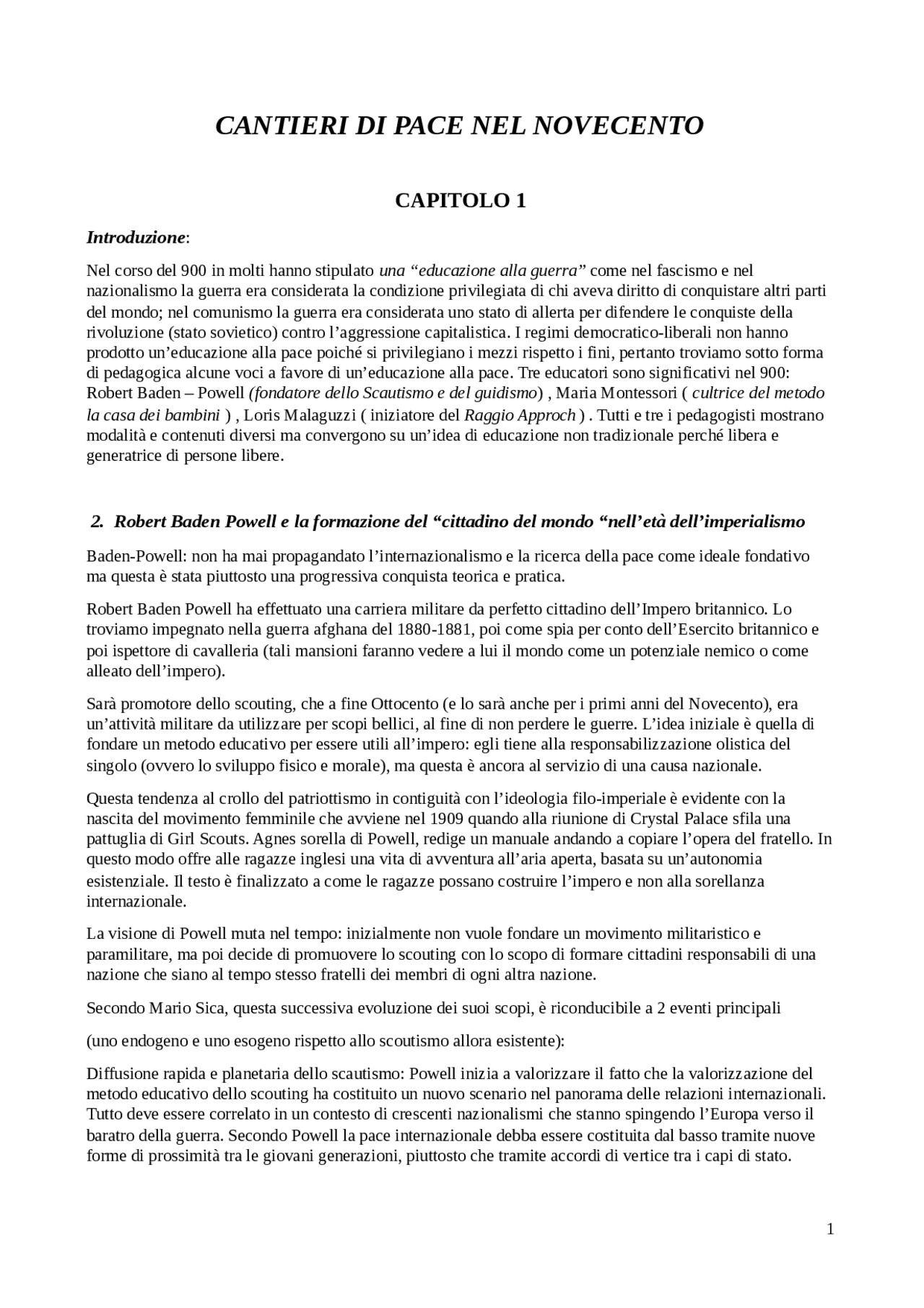Cantieri Di Pace Nel Novecento Sintesi Del Corso Di Storia Docsity