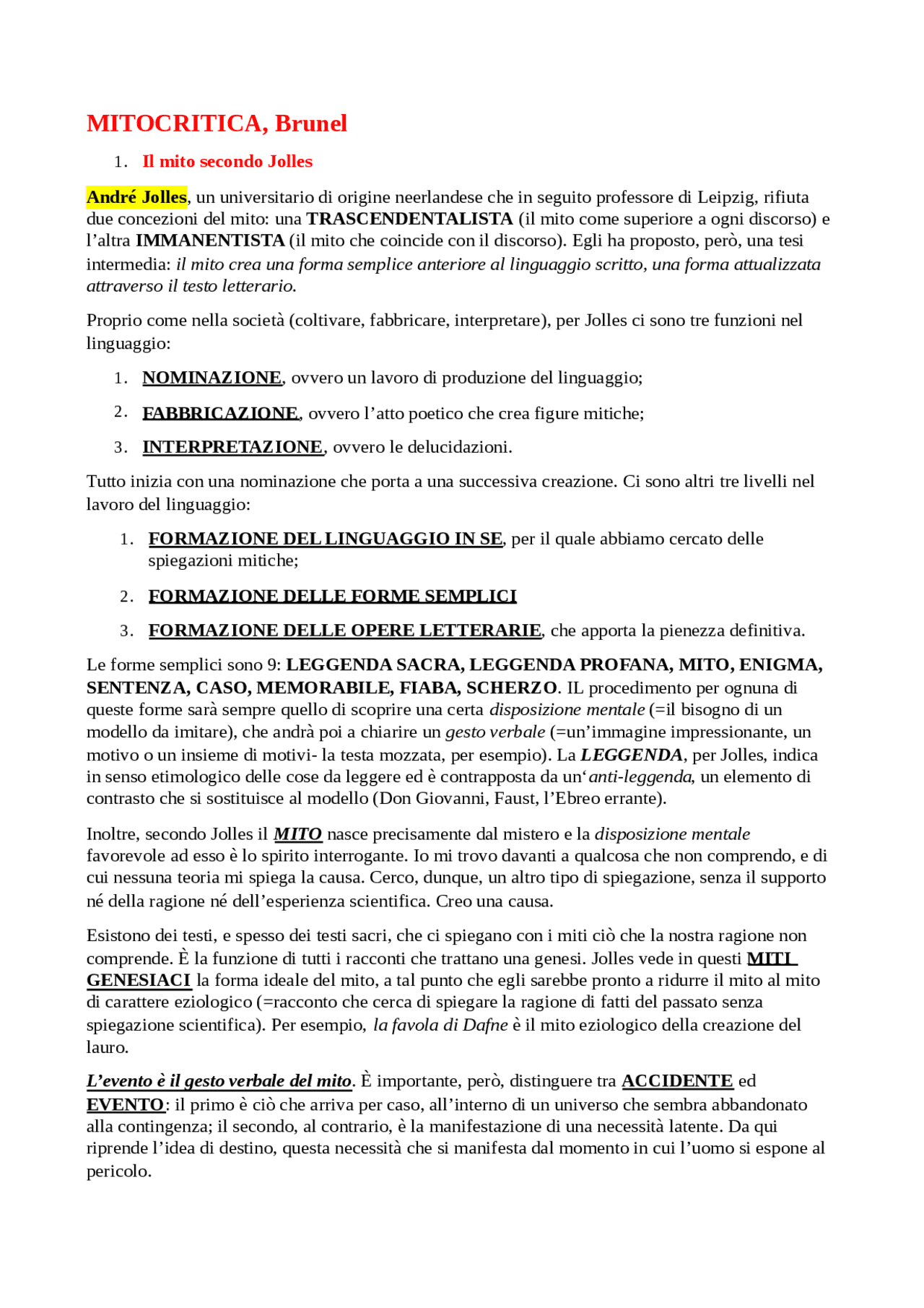 MITOCRITICA- PIERRE BRUNEL | Sintesi del corso di Critica Letteraria ...