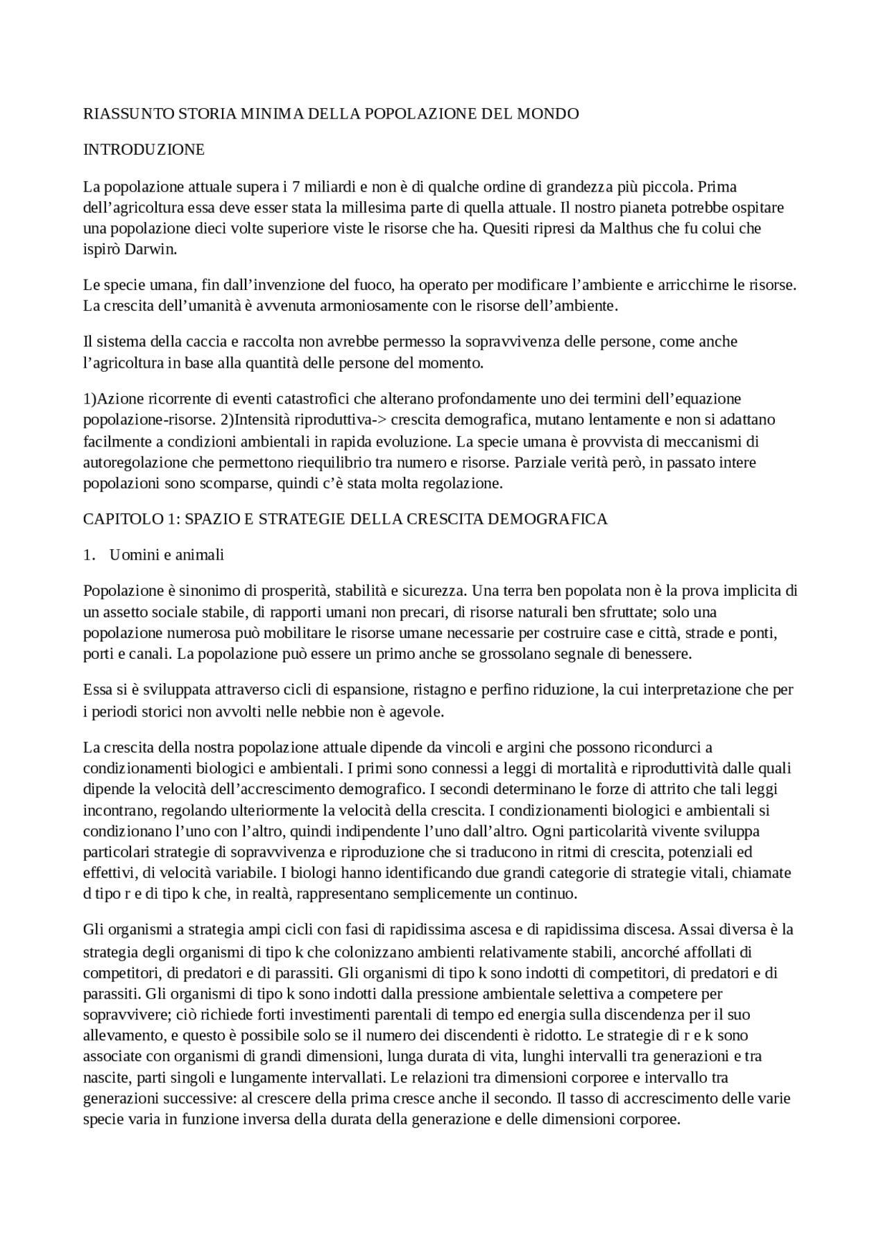 Storia Minima Della Popolazione Del Mondo Docsity