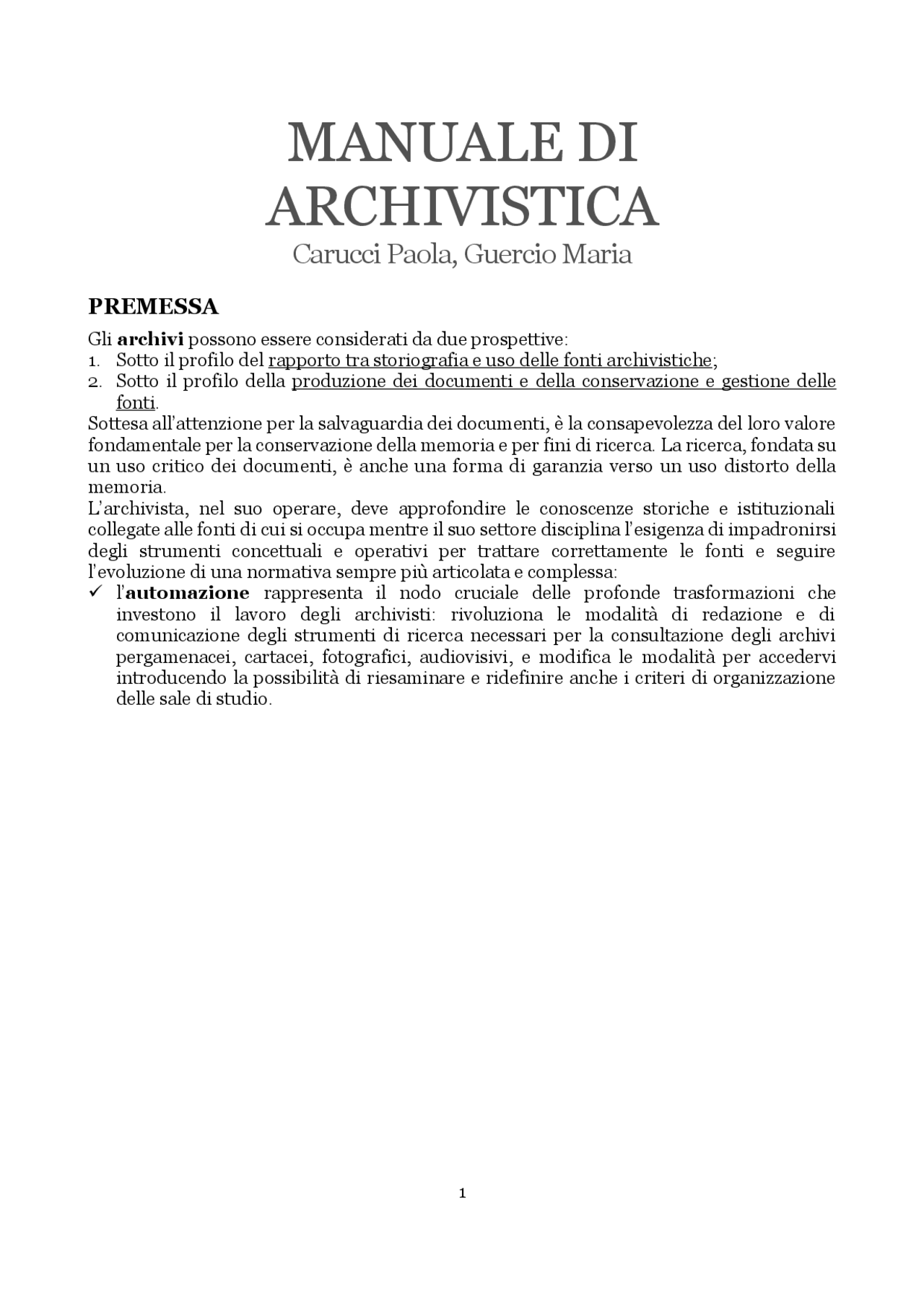 Manuale Di Archivistica Carrucci Guercio Docsity