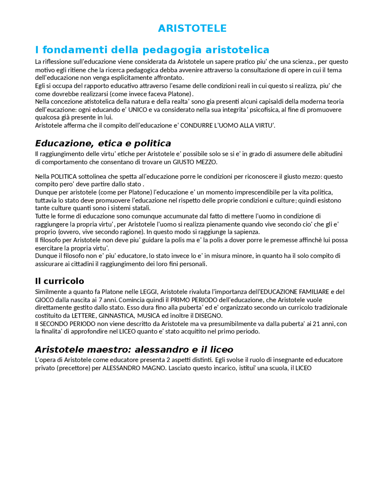Appunti Vari Su Aristotele Docsity