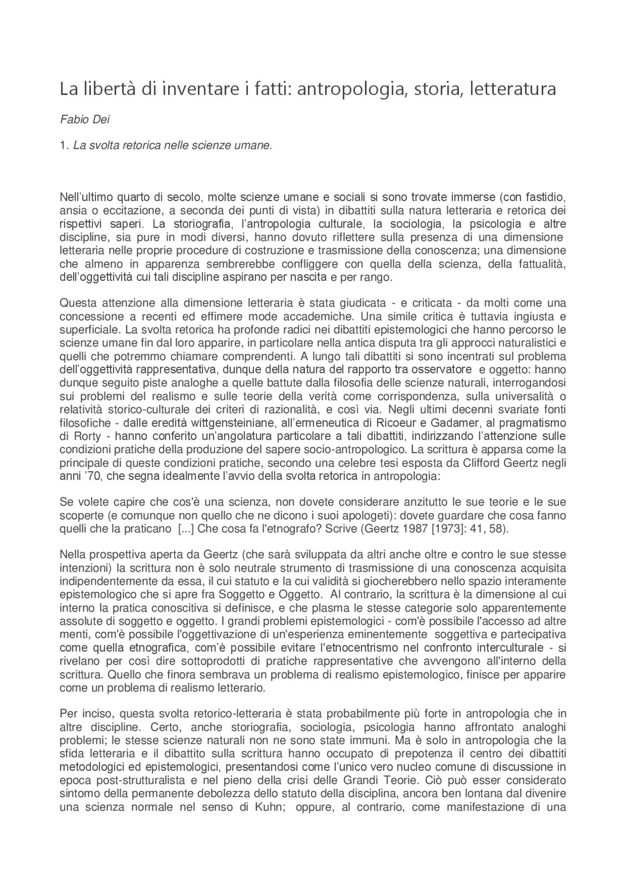 Articolo Sulla Narrativa Di Geertz Docsity