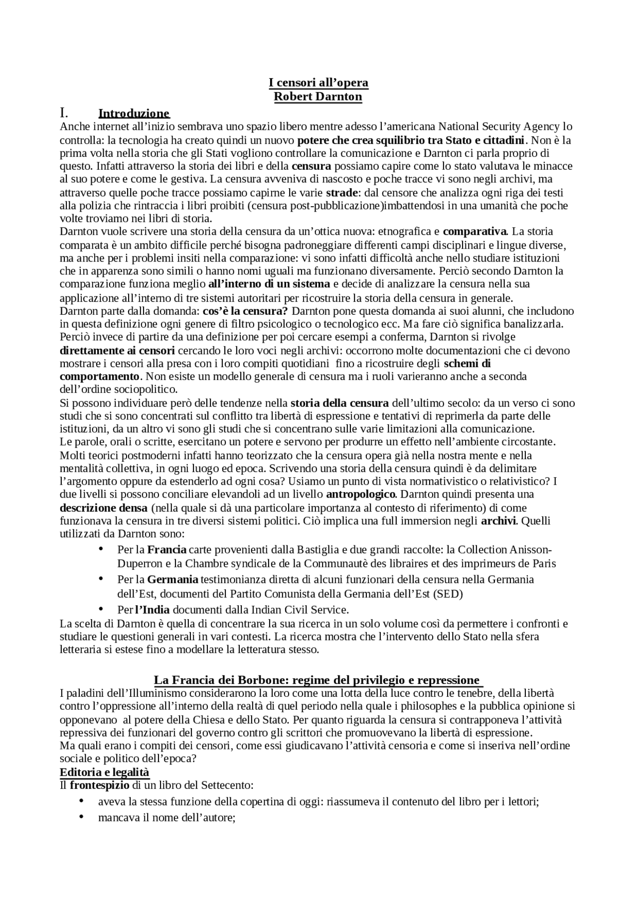 I Censori Allopera Di Robert Darnton Docsity