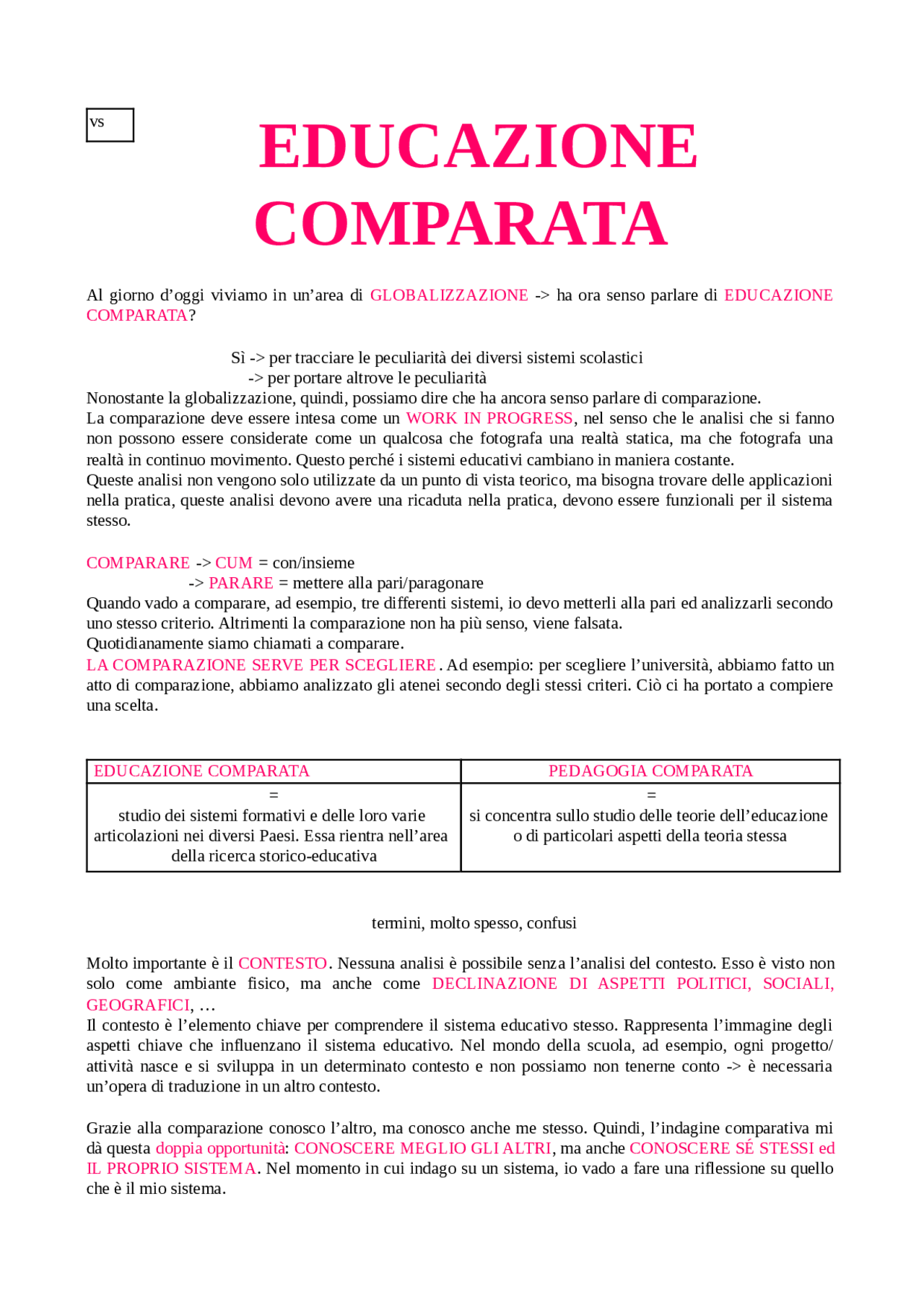 Educazione Comparata Docsity