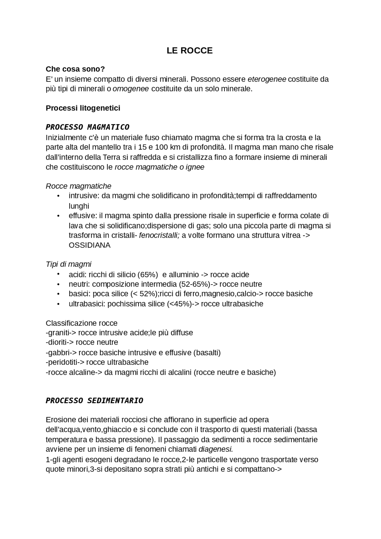 Riassunti Sulle Rocce Scienze Della Terra Docsity